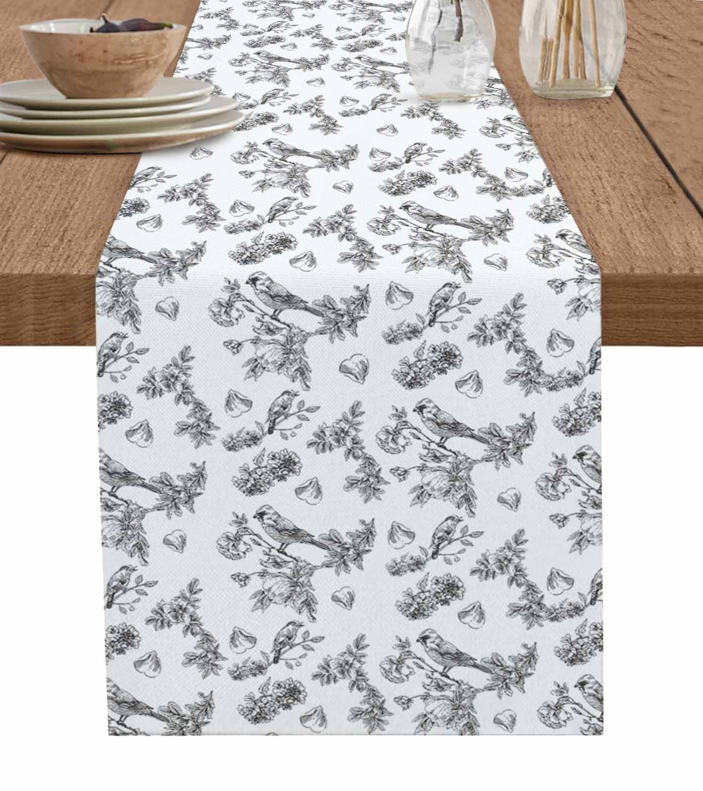 Birds Flowers Plants Retro Table Runner for Dining Table Kitchen r Tablecloth Wedding Dining ...
