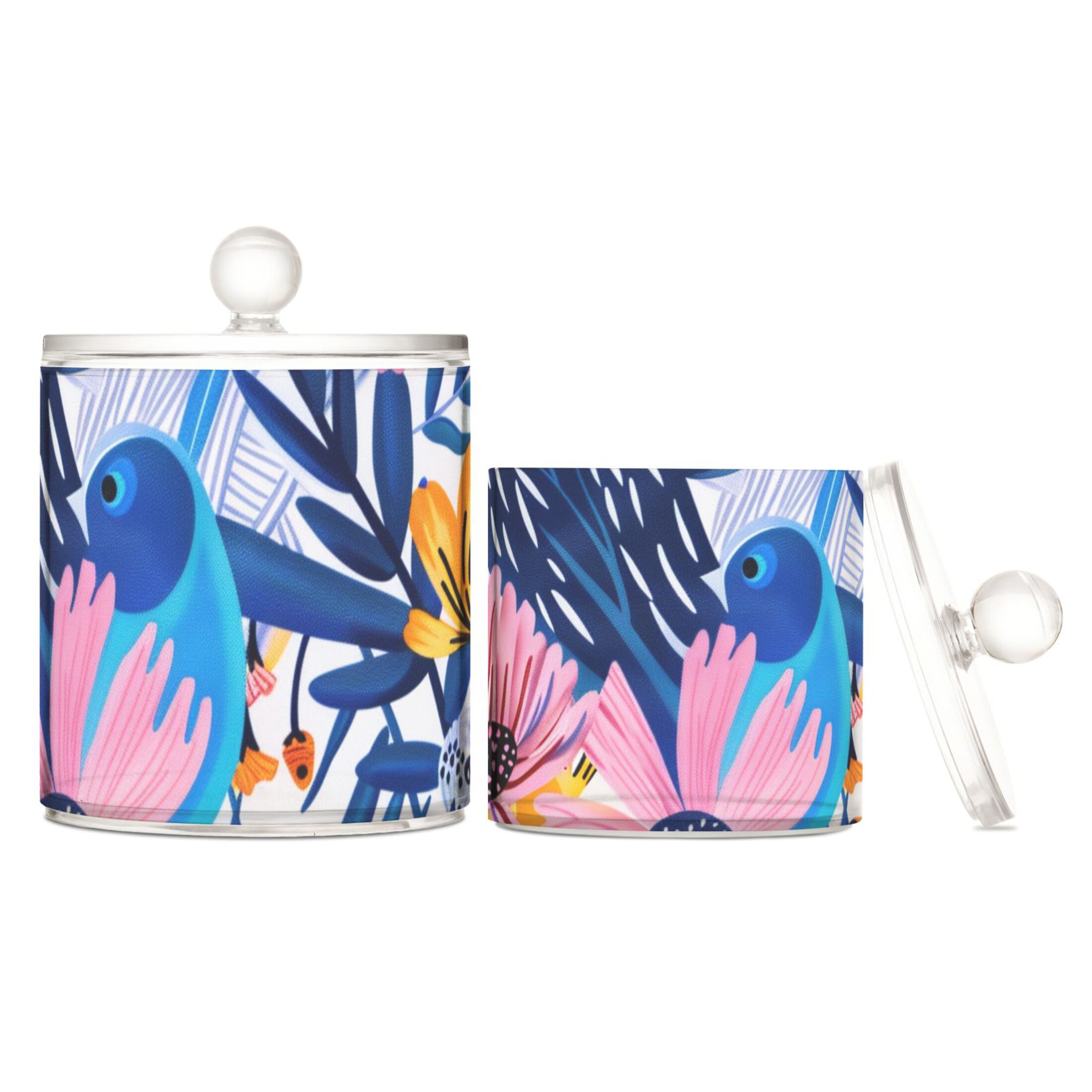 Birds Flowers and Leaves Translucent Plastic Cans Storage Canisters ...