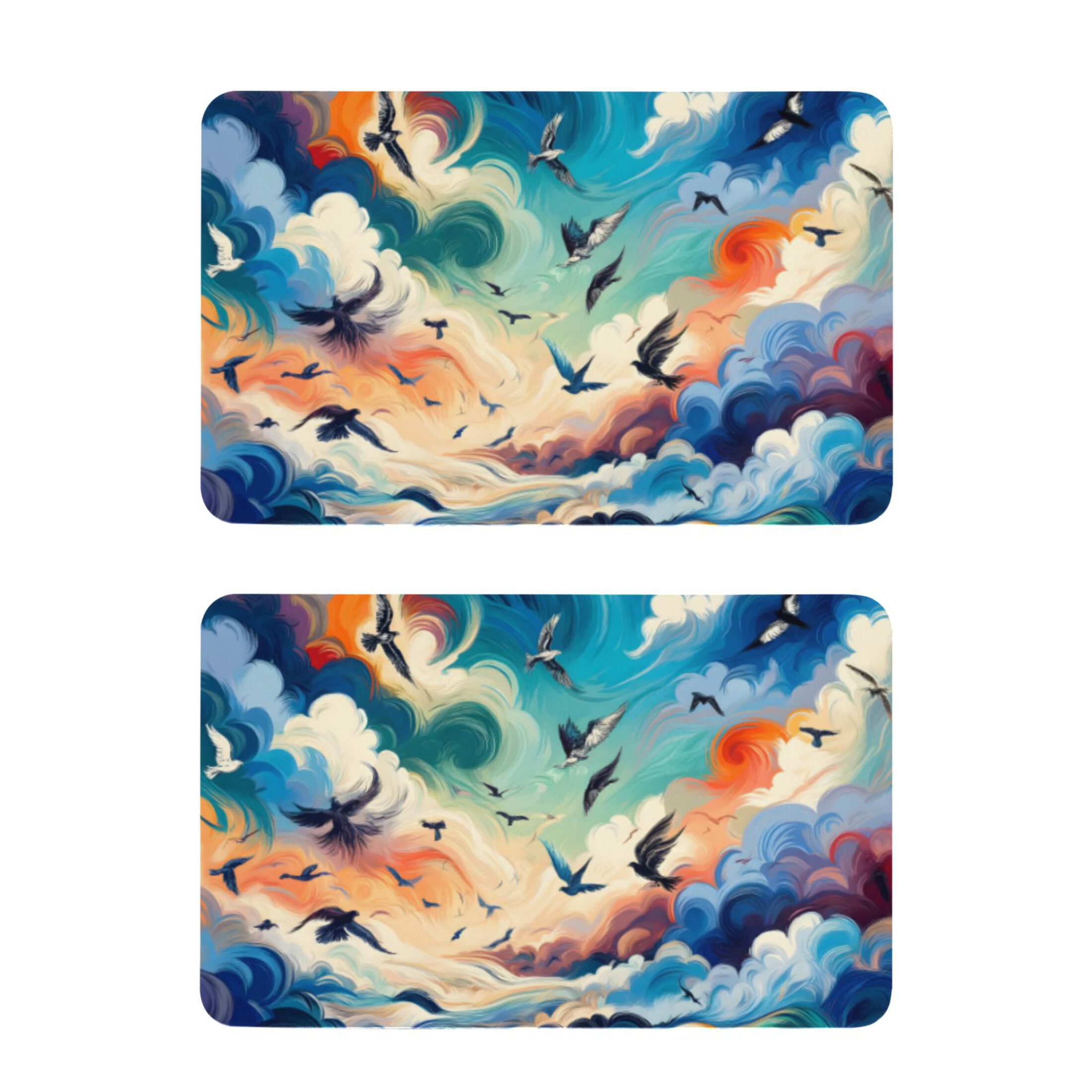 Birds Fly in Fantastic Sky Refrigerator Magnet Stickers Square Fridge ...