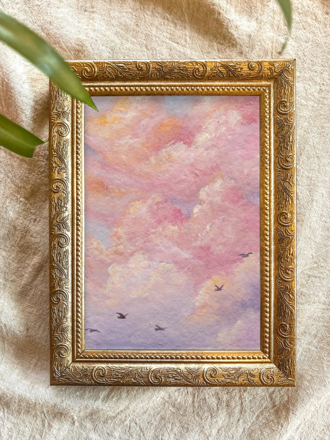 Birds Flying In Cotton Candy Clouds, Pink Skies Print, Magical Light ...