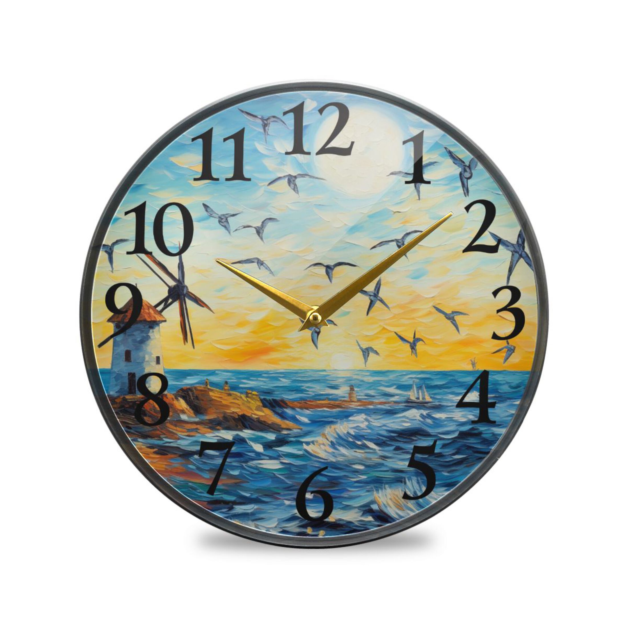 Birds Flying Landscape Wall Clocks Battery Operated 11.9 Inch Round ...