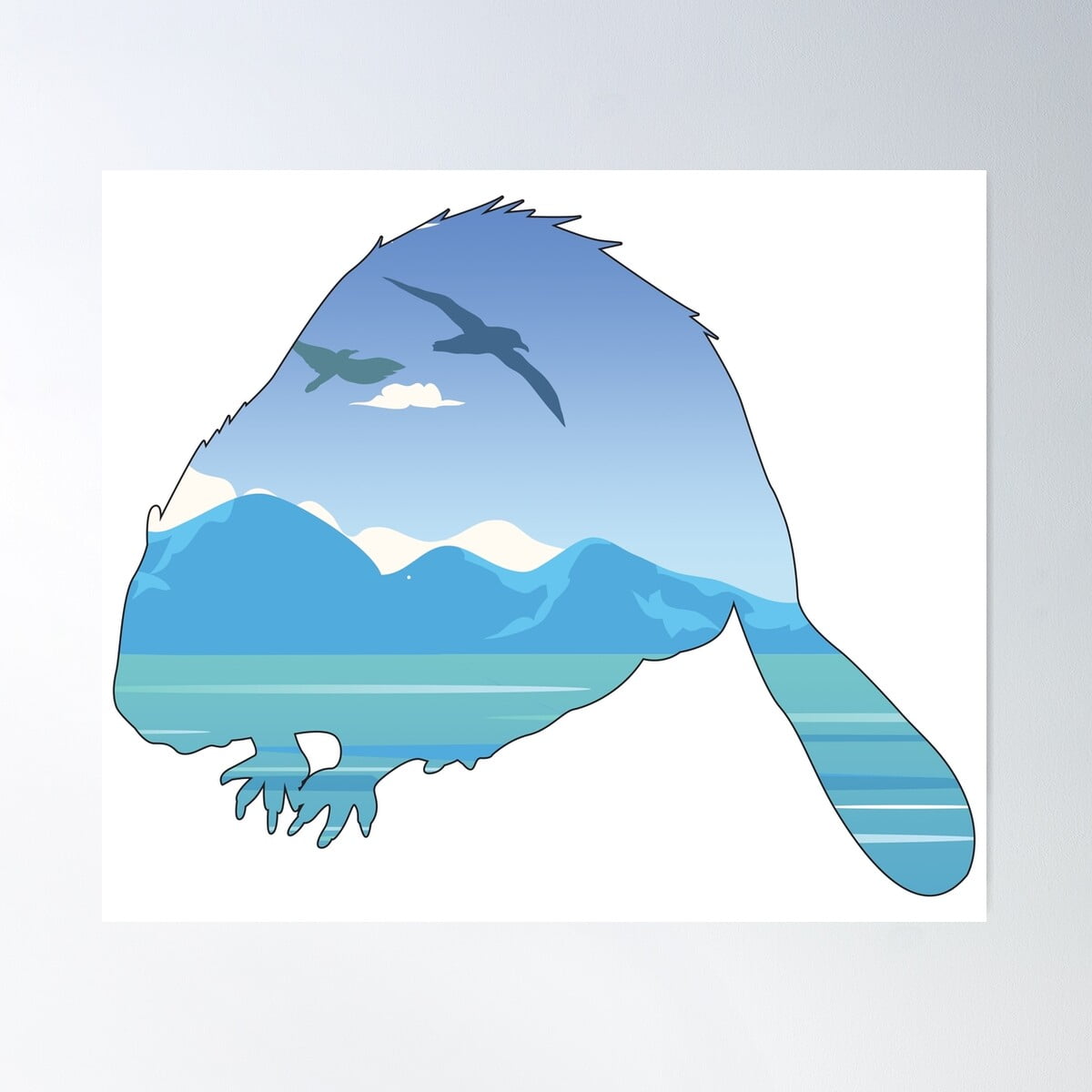 Birds Flying Over The Ocean Beaver Poster Wall Art, Modern Wall Decor ...