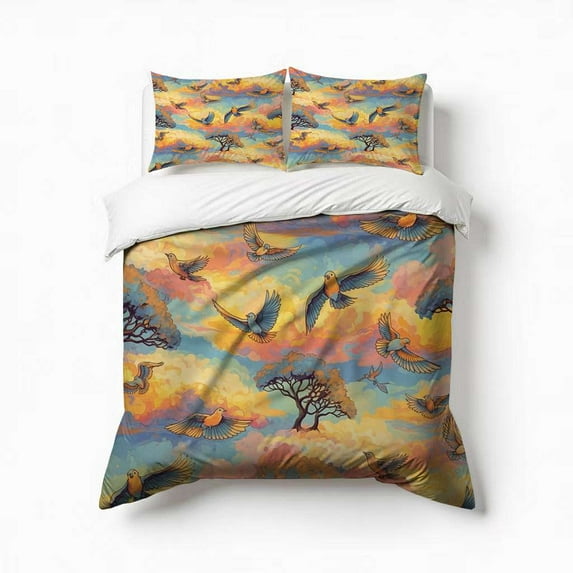 Birds Flying Over Trees Bedding Set 3 Pcs Soft Microfiber Quilt Cover ...
