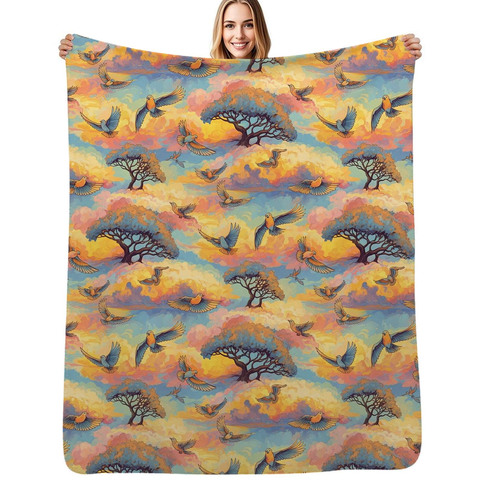 Birds Flying Over Trees Flannel Blankets Soft Warm Throw Blanket Autumn ...