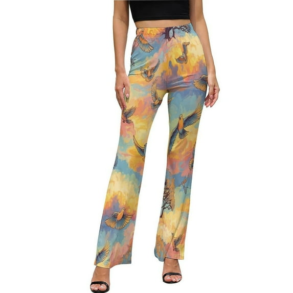 Birds Flying Over Trees High Waisted Casual Flared Trousers Summer Home ...