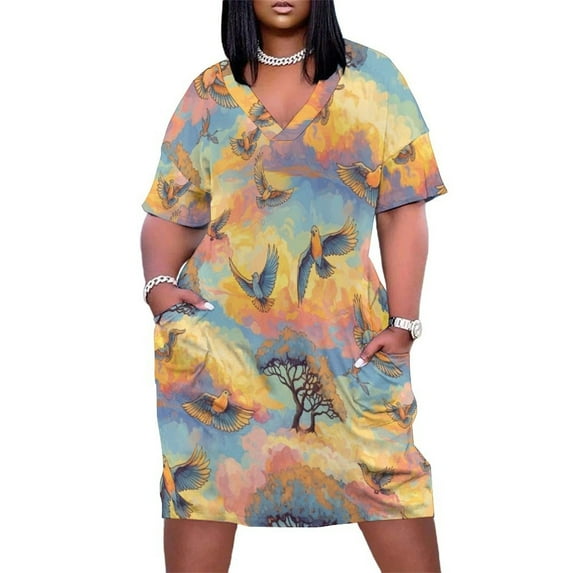 Birds Flying Over Trees Loose Pocket Dress Dresses Summer Summer ...