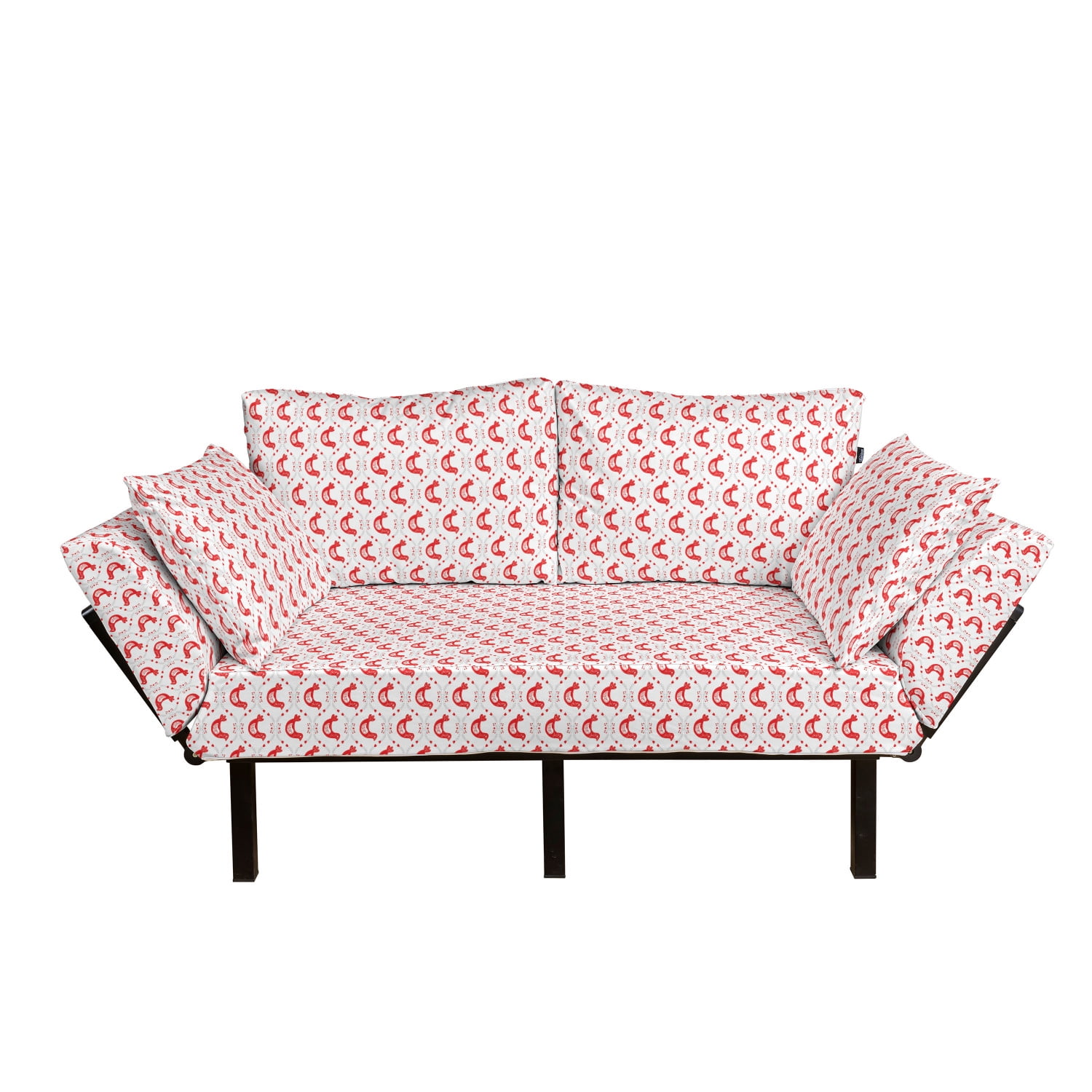 Birds Futon Couch, Cozy Design with Dots and Animal Patterns Repetitive ...