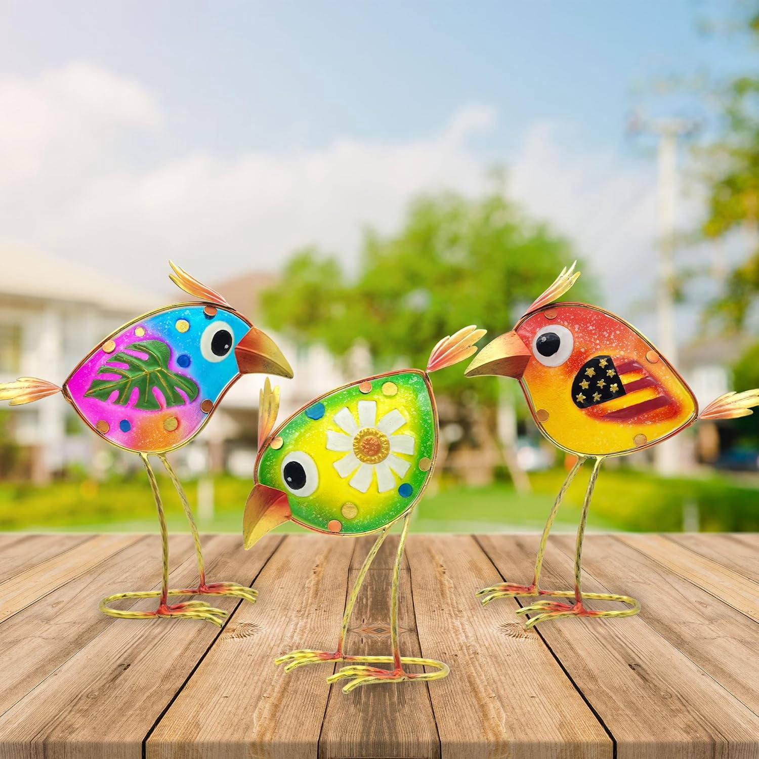 Birds Lawn Decorations for Outdoor: Metal & Glass Bird Garden Art ...