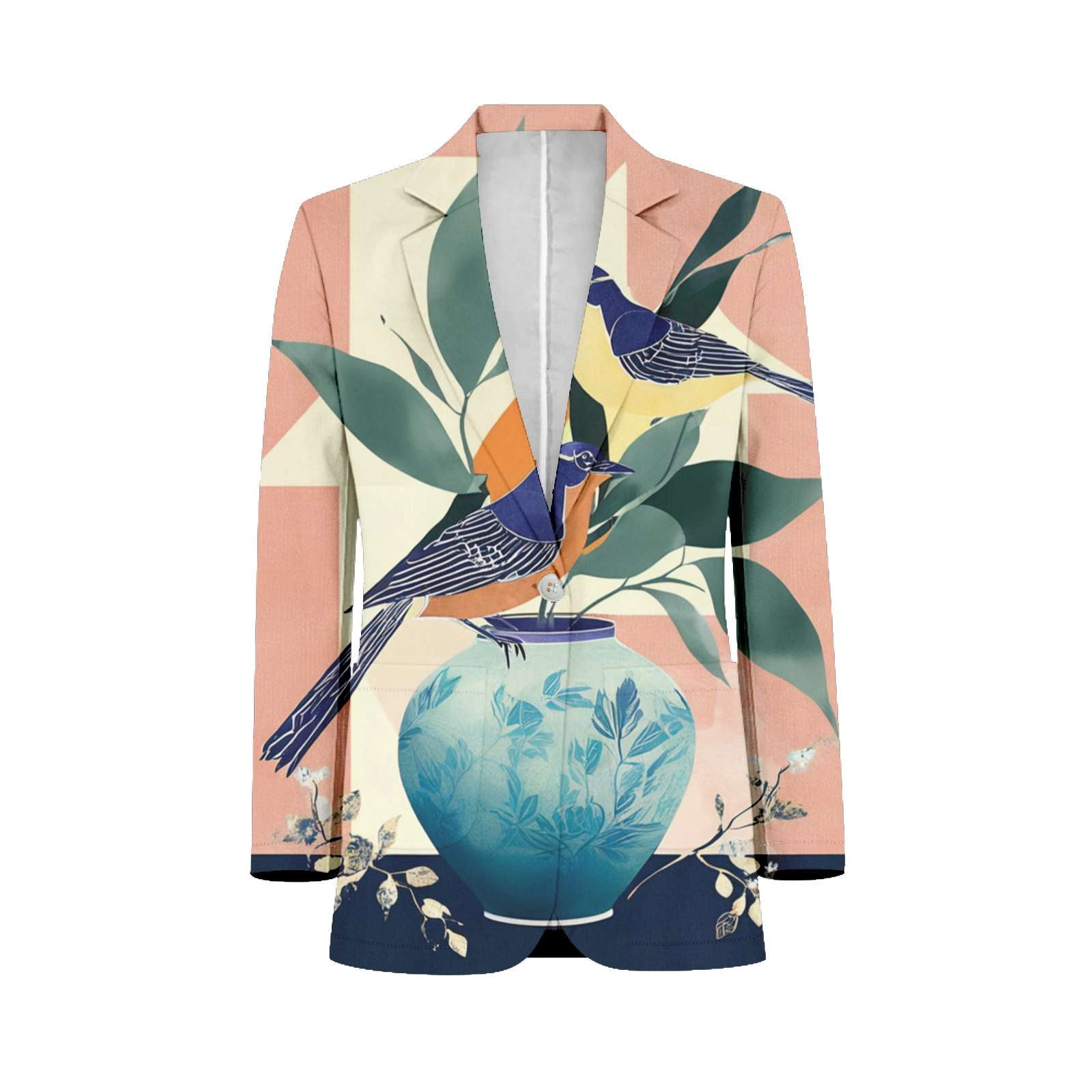Birds & Leaves Floral Art Print Men's Suit Blazer Casual Party Wear ...