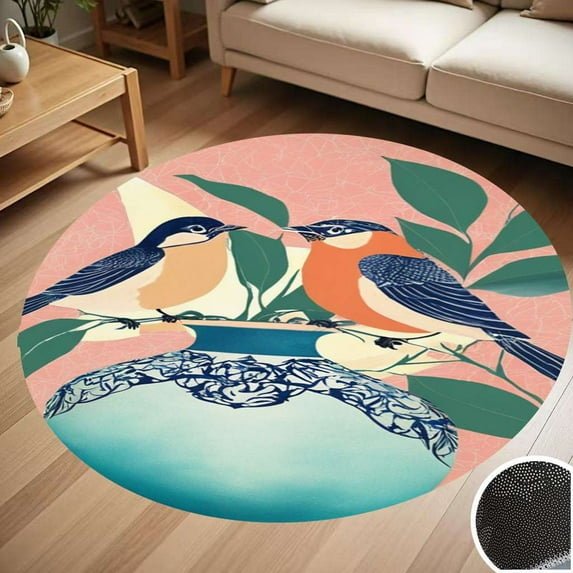 Birds & Leaves Floral Art Print Round Carpet Living Room Bedroom Home ...
