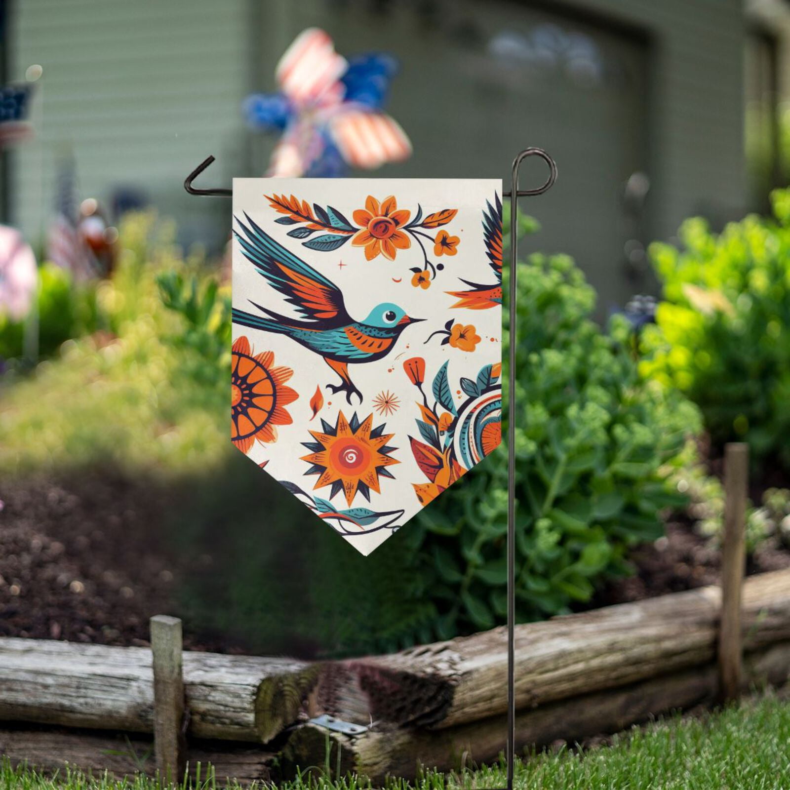 Birds Leaves Flowers Garden Flag 18" x 12.5" Double Sided Yard Lawn ...