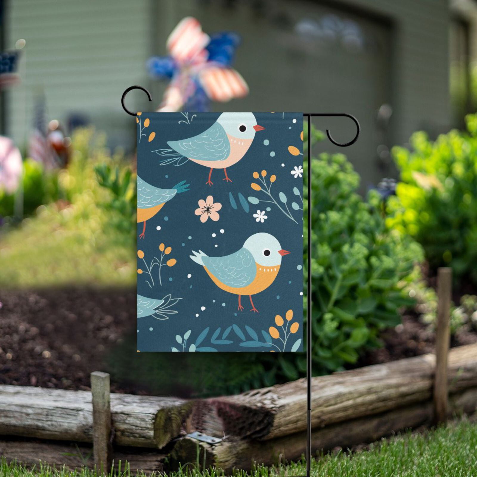 Birds Leaves Flowers Garden Flag Double Sided Outdoor Banners for ...