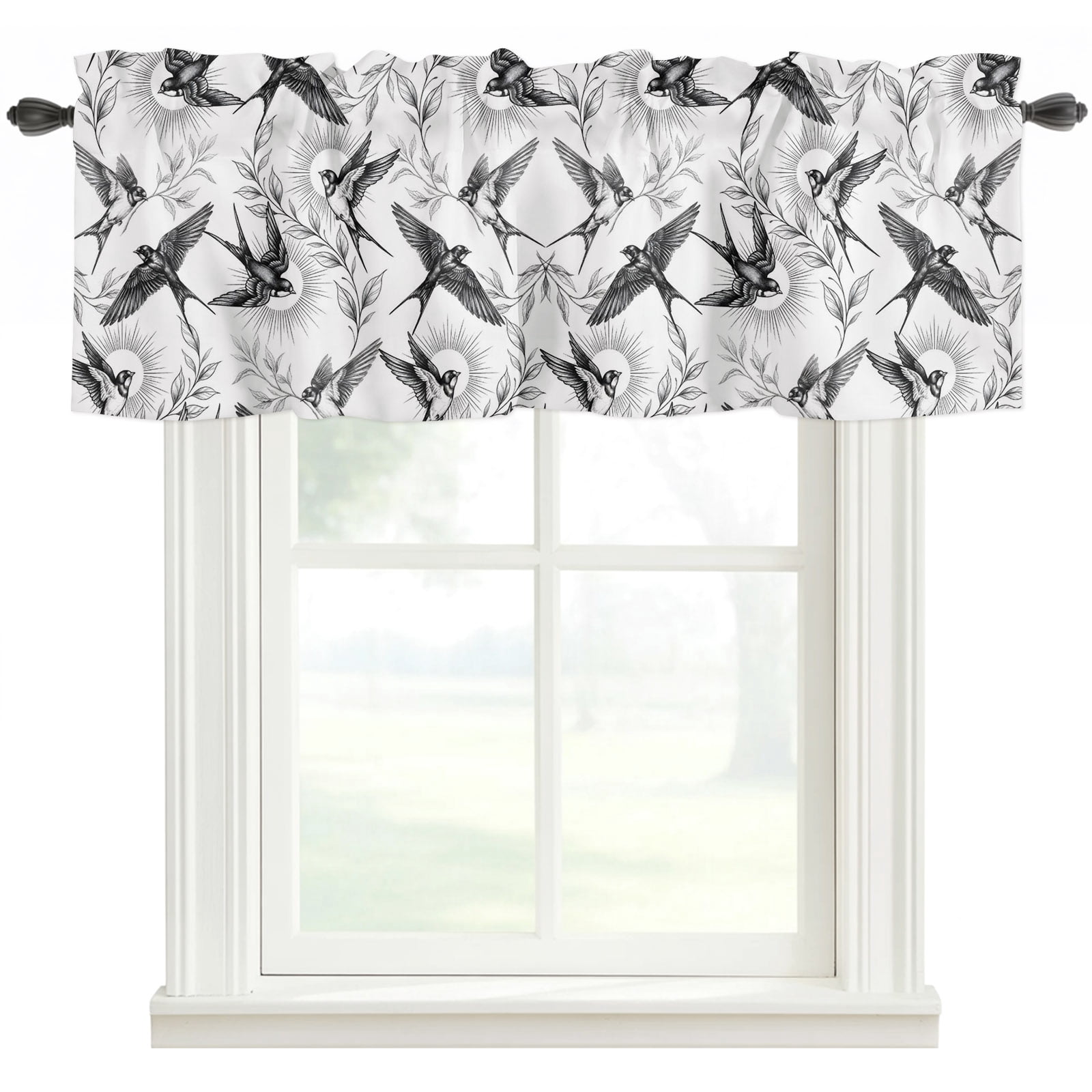 Birds Leaves Valances for Windows Farmhouse Kitchen Curtains Valances ...