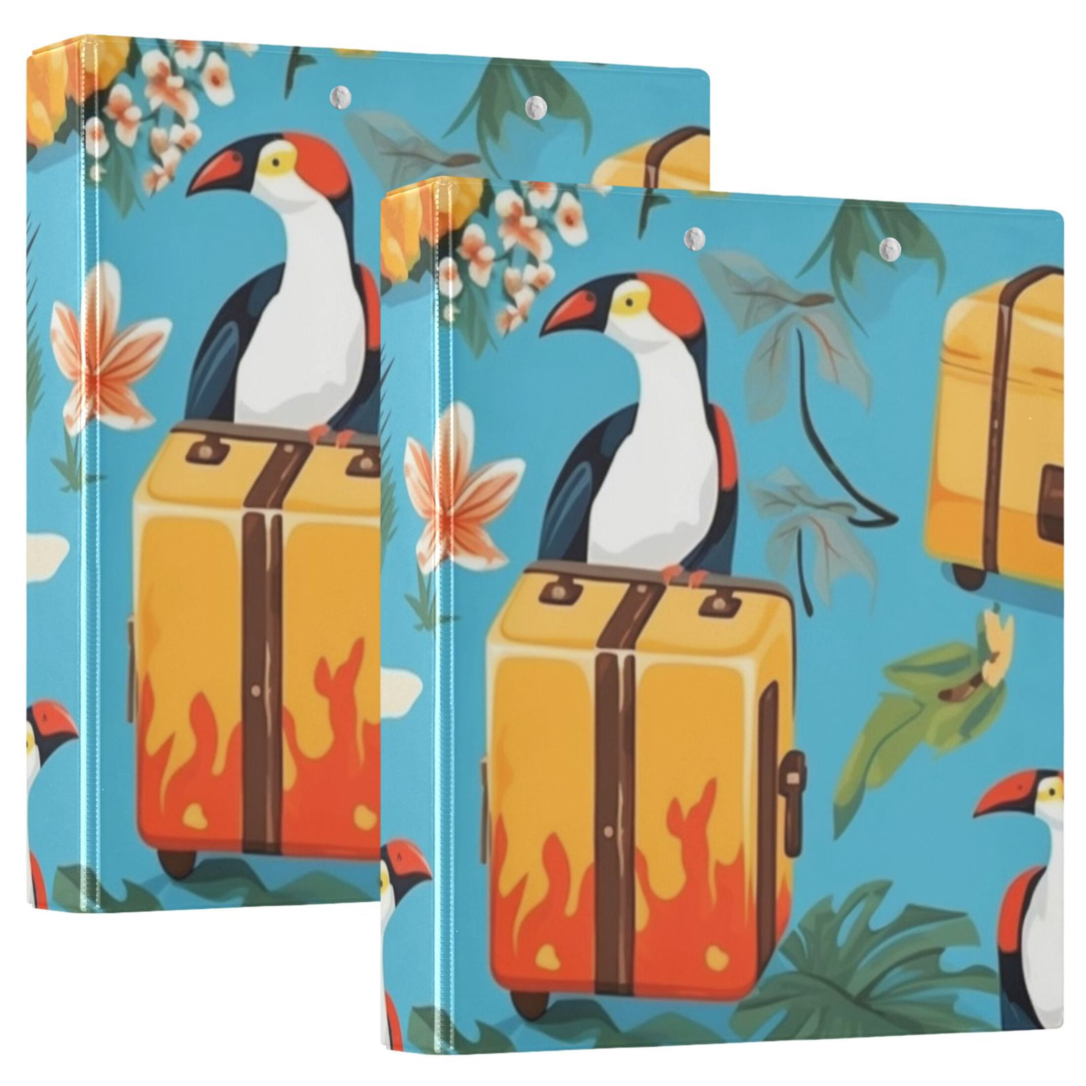 Birds Luggages Bags Leaves Flowers 3 Ring Binders 1.5 inch Hardcover ...