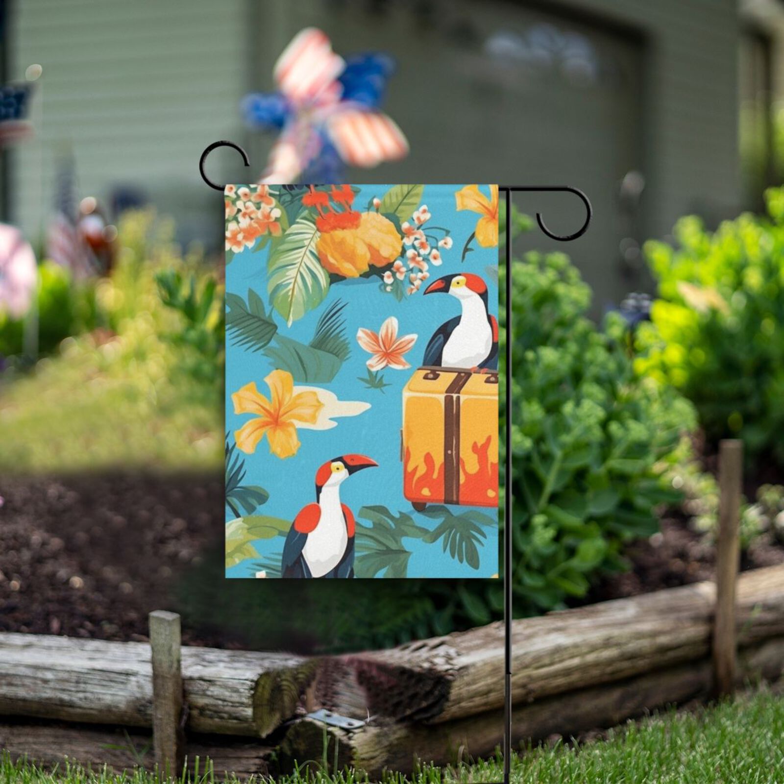Birds Luggages Bags Leaves Flowers Garden Flag Double Sided Outdoor ...