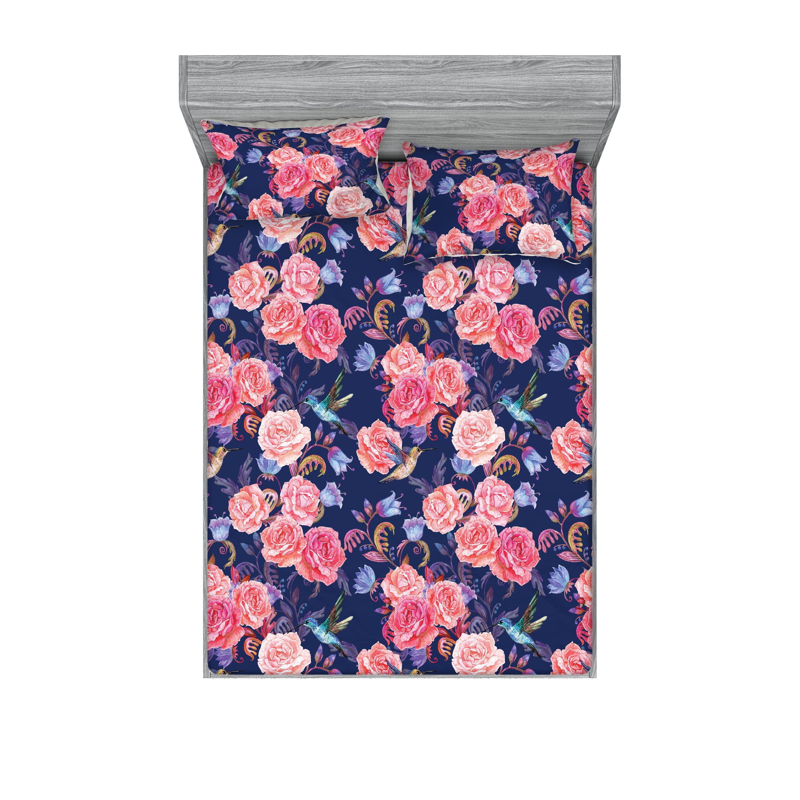 Birds and Nature Fitted Sheet & Pillow Sham Set, Cottagecore Vibe ...