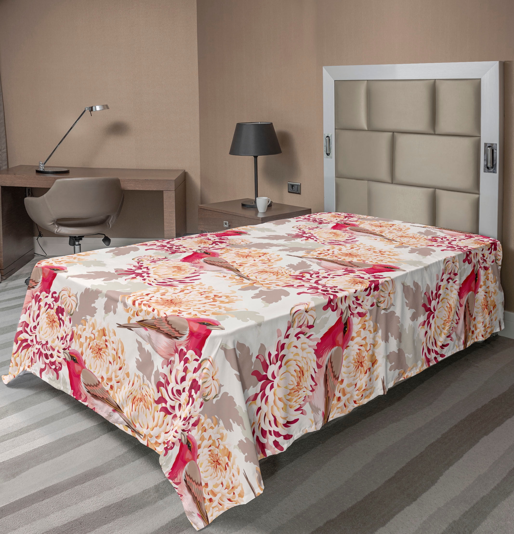 Ambesonne Birds and Nature Flat Bedding Sheet Soft Top Sheet, Art ...
