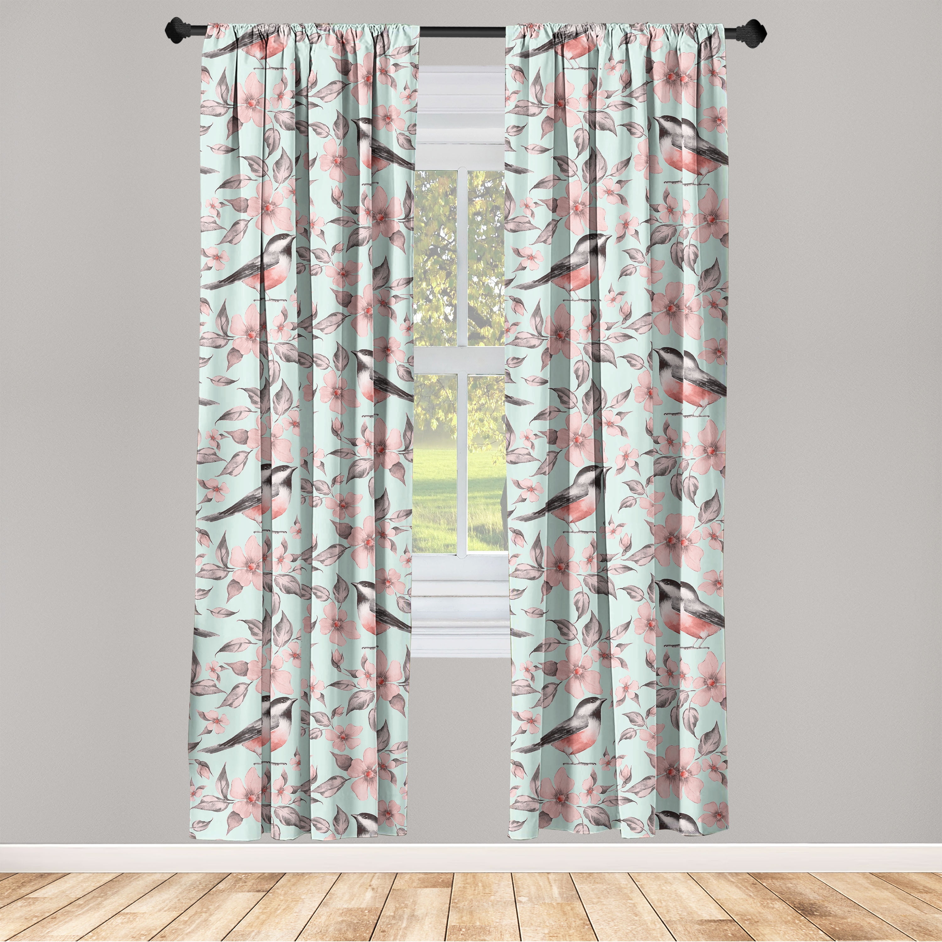 Birds and Nature Window Curtains, Dreamy Composition of Winged Animals ...