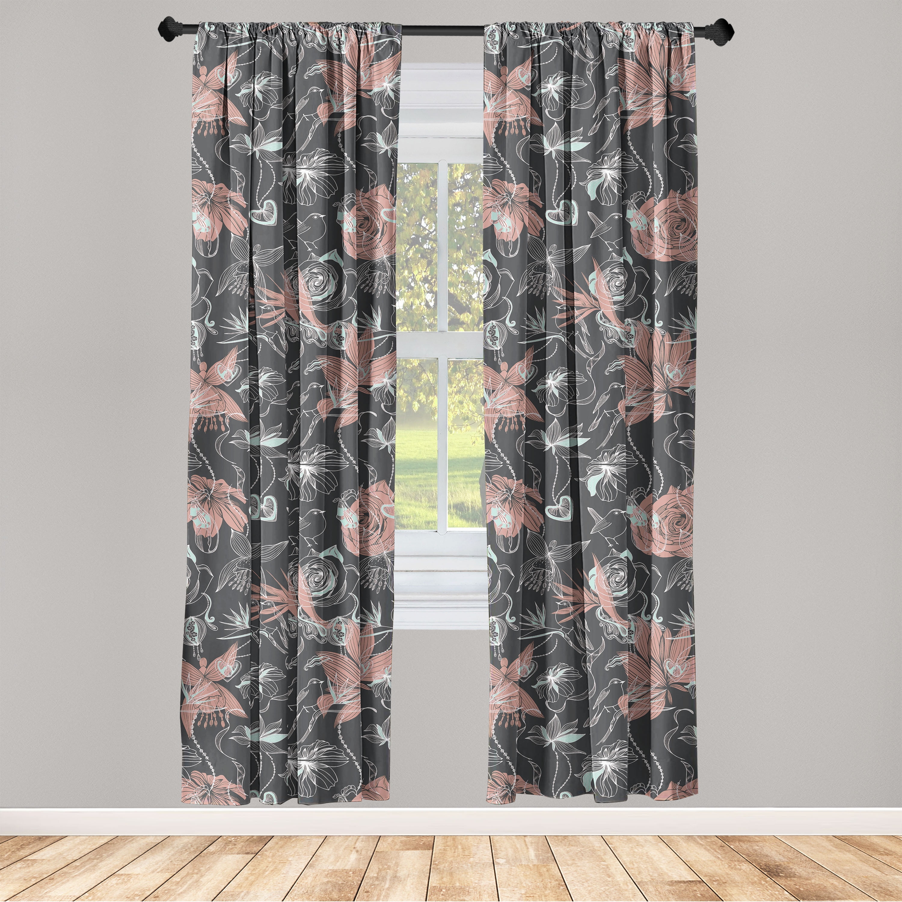 Birds and Nature Window Curtains, Springtime Inspired Rose Flower ...