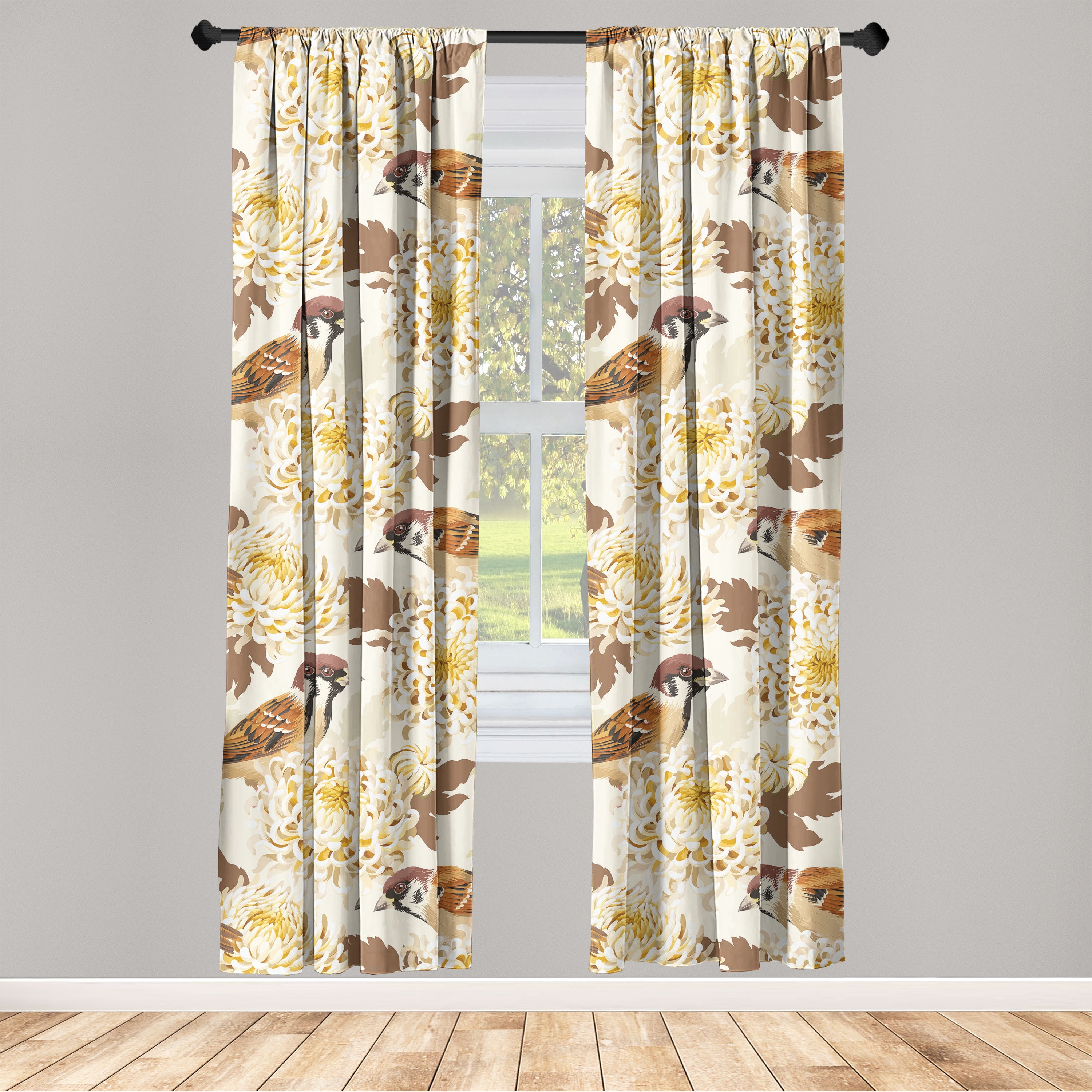 Birds and Nature Window Curtains, Nature Vibes Asian Chrysanthemum ...