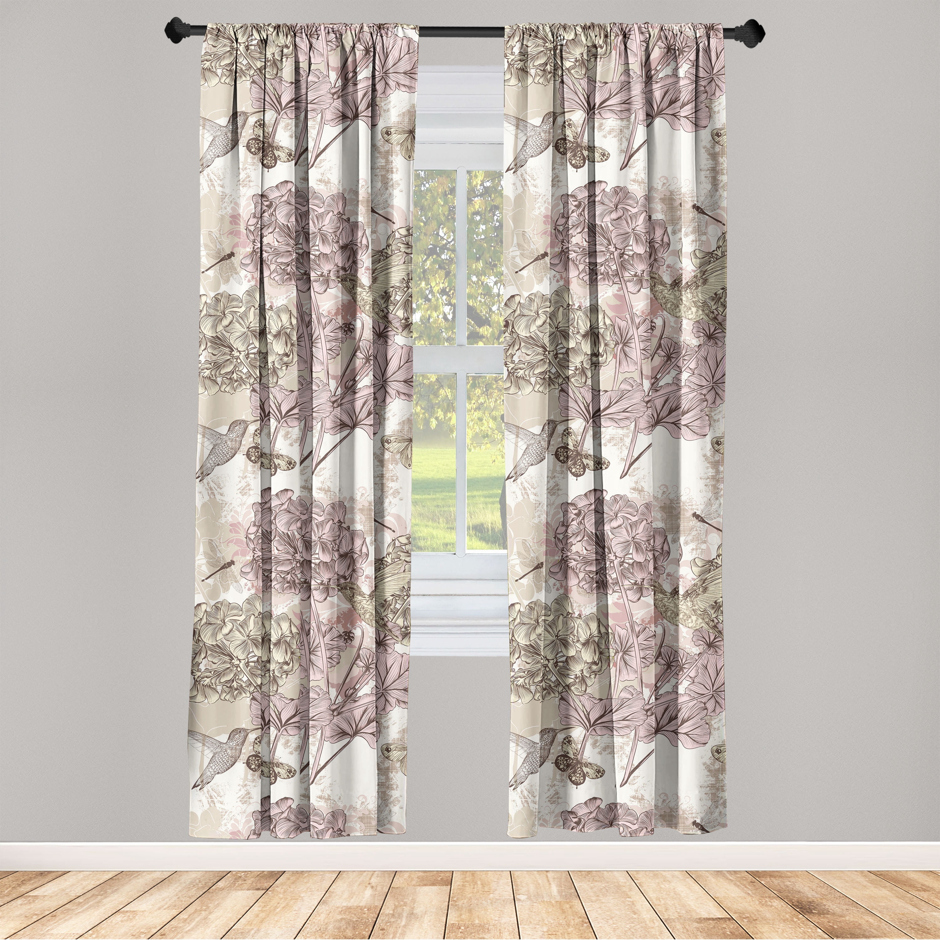 Birds and Nature Window Curtains, Vintage Classic Style Retro Flowers ...