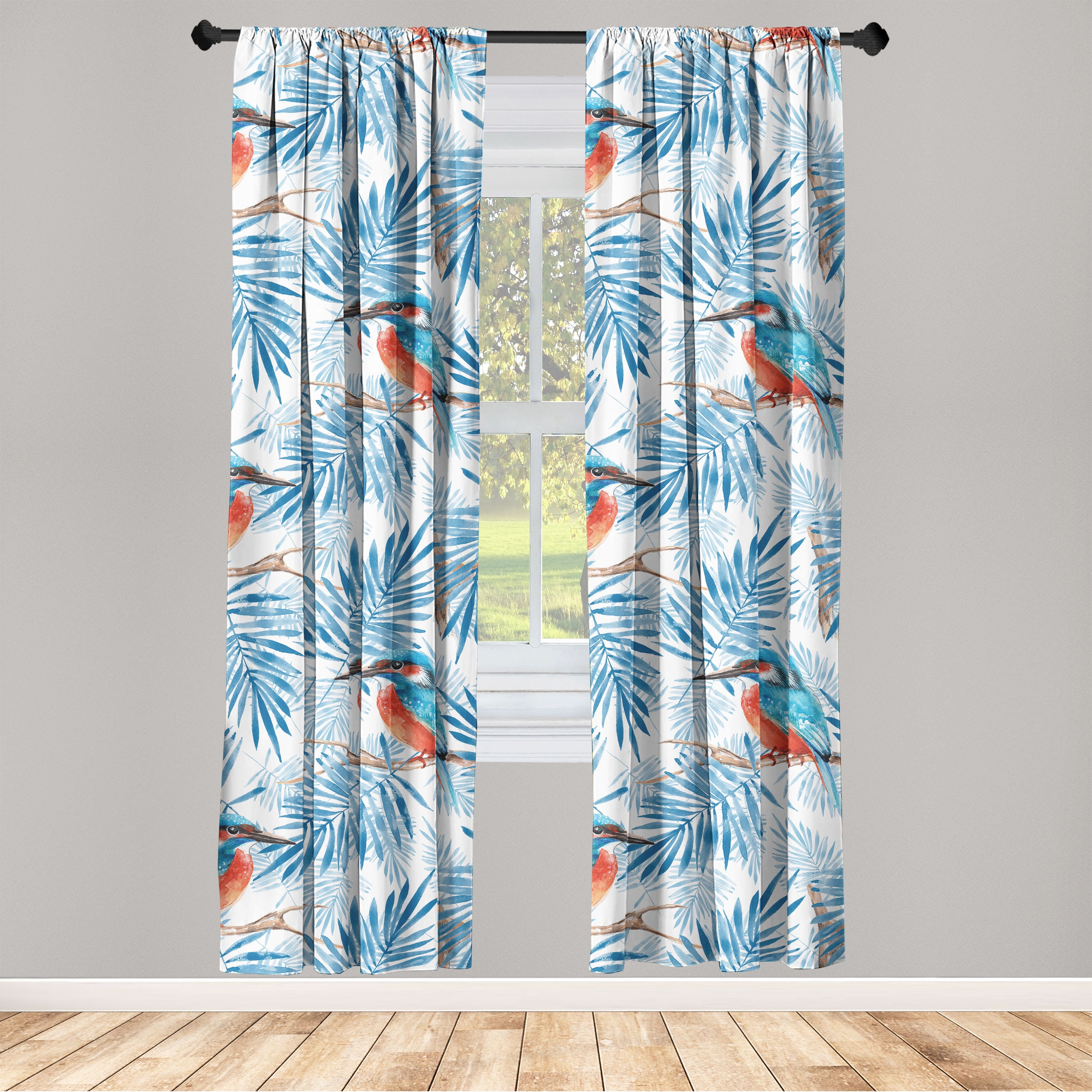 Birds and Nature Window Curtains, Watercolor Drawn Kingfisher and ...