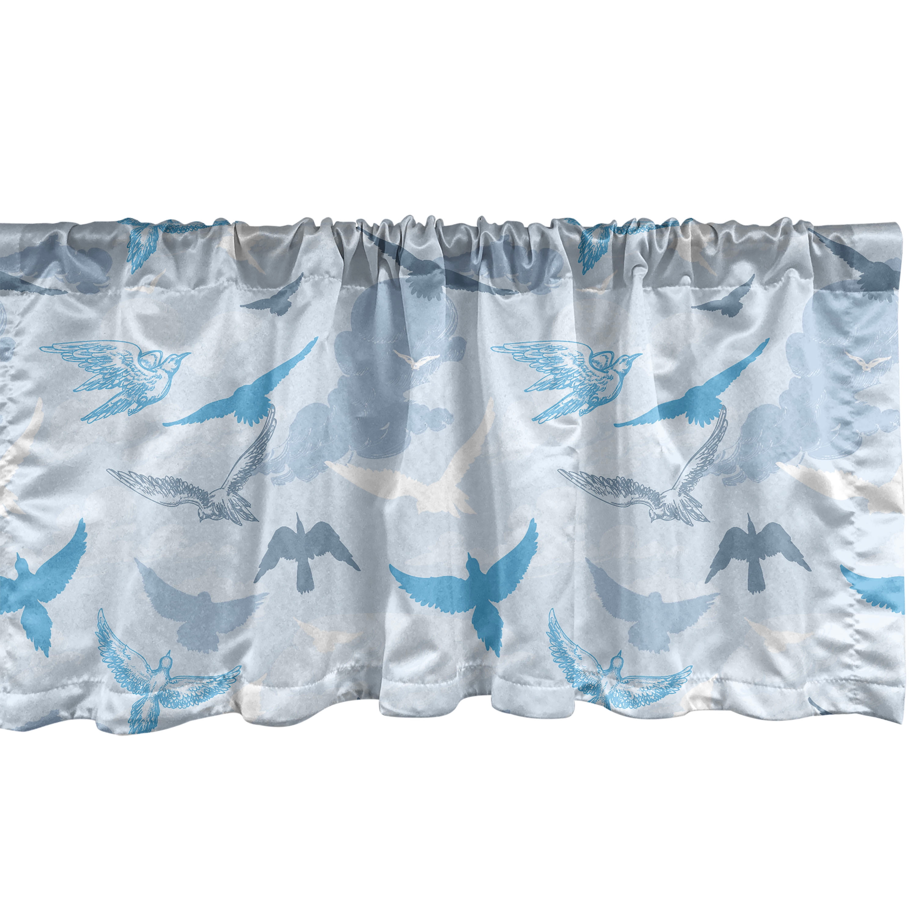 Birds and Nature Window Valance, Abstract Azure Vibe Winged Animal and ...