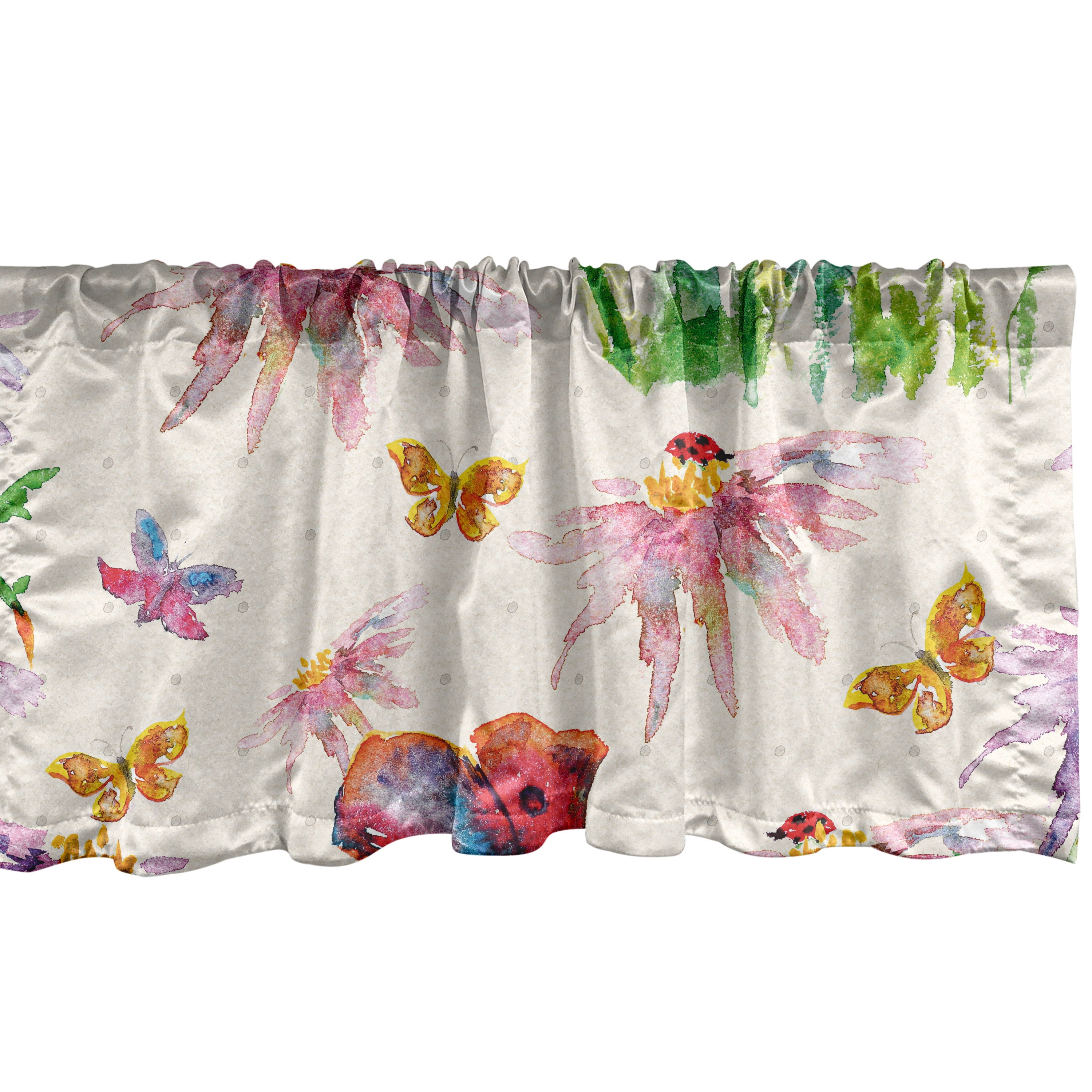 Birds and Nature Window Valance, Aquarelle Sparrow Moth and Floral Boho ...