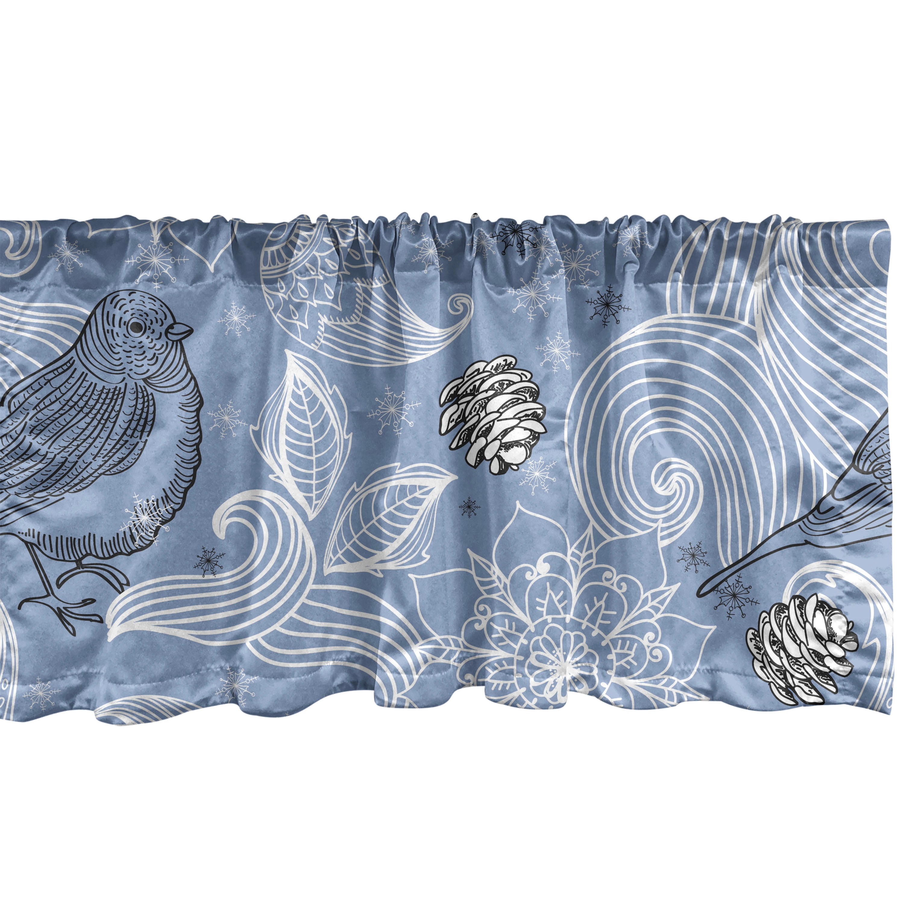 Birds and Nature Window Valance, Floral Boho Inspirations Outline Style ...