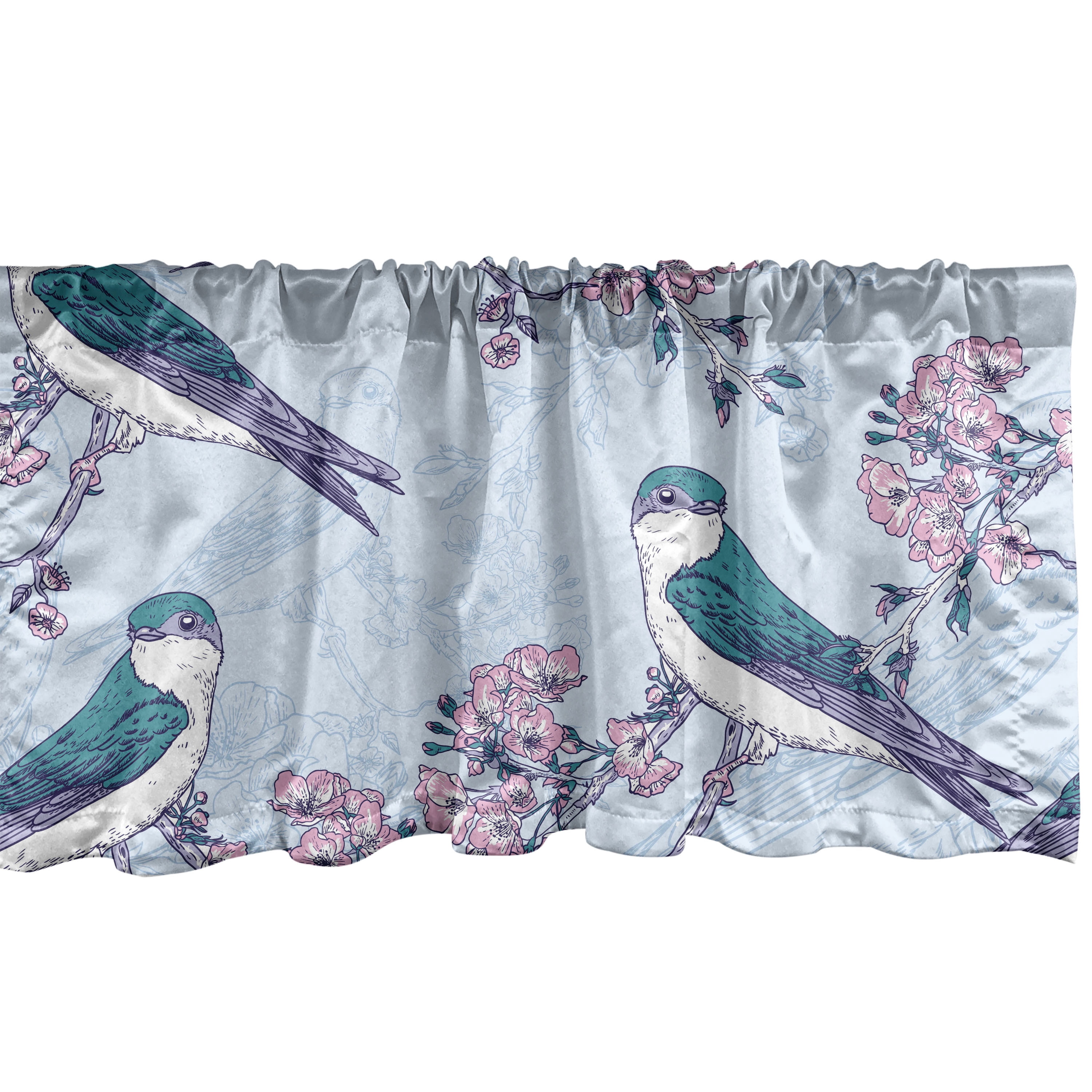 Birds and Nature Window Valance, Japanese Inspire Sakura Flowers ...
