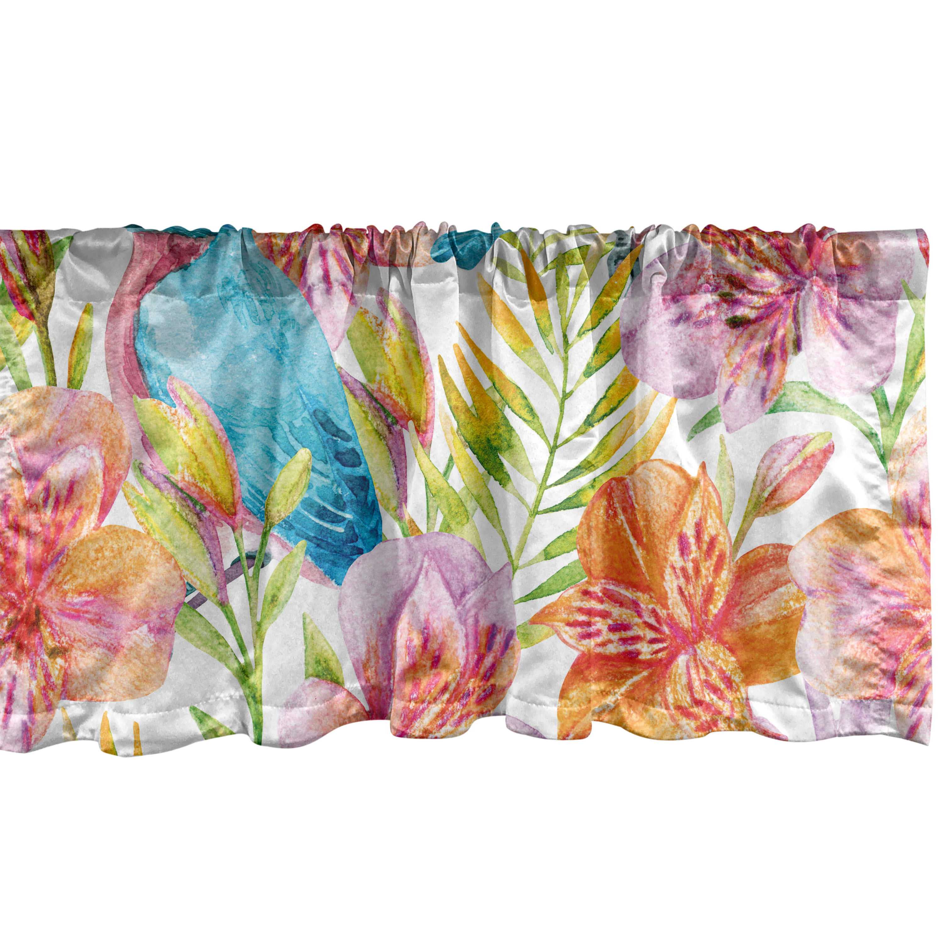Birds and Nature Window Valance, Vintage Aura Jungle with Alstroemeria ...