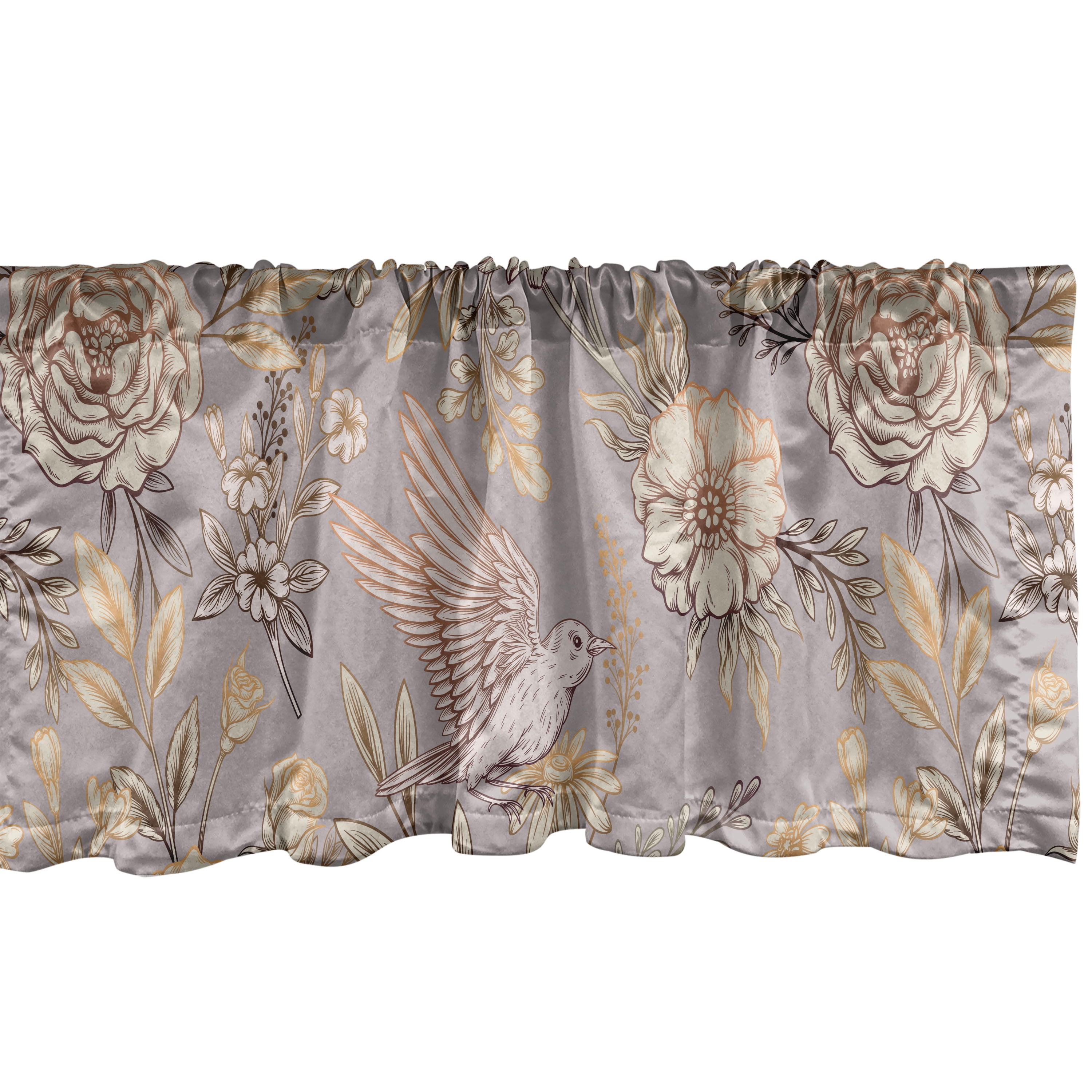 Birds and Nature Window Valance, Vintage Boho Pattern of Winged Animals ...