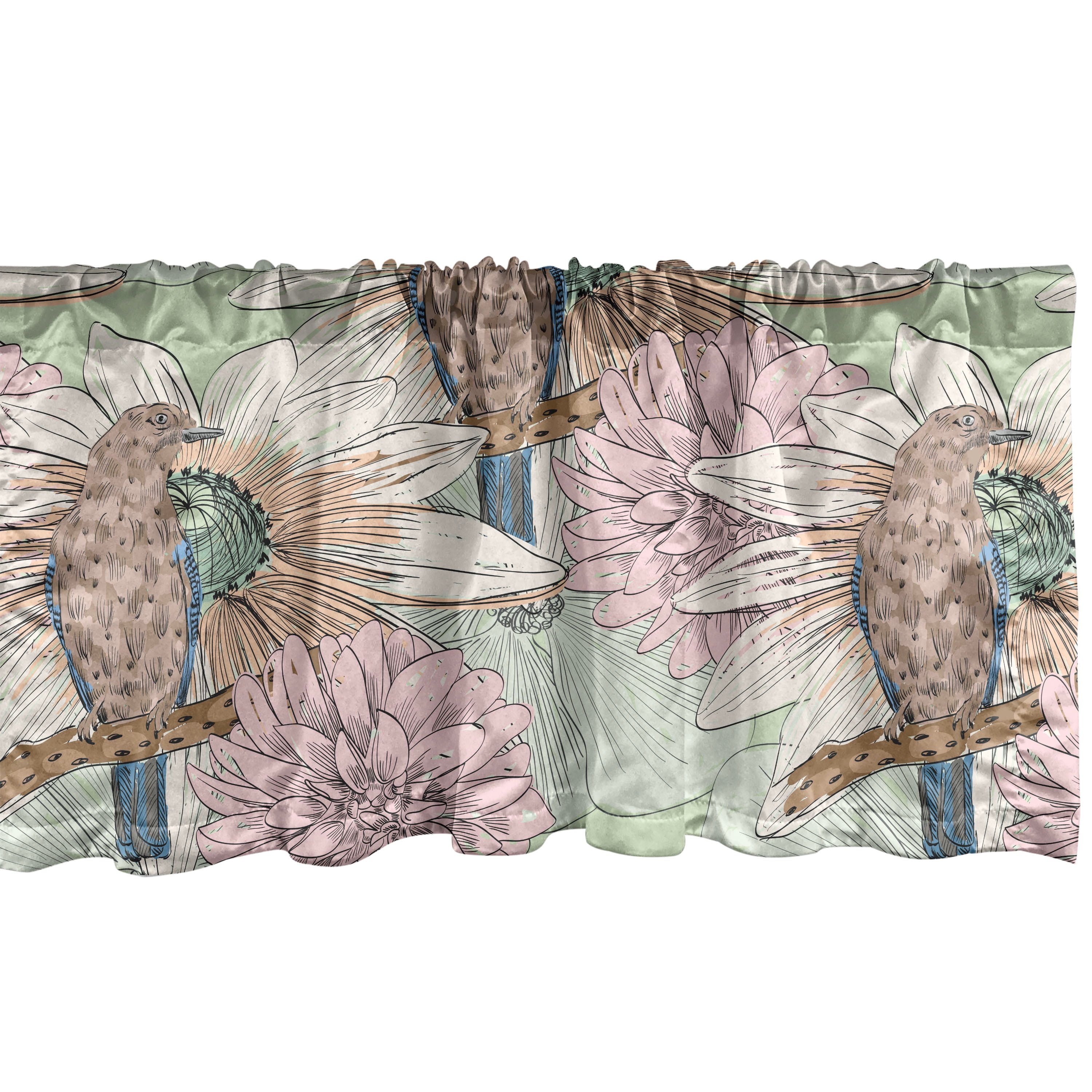 Birds and Nature Window Valance, Watercolor Drawing of a Winged Animal ...