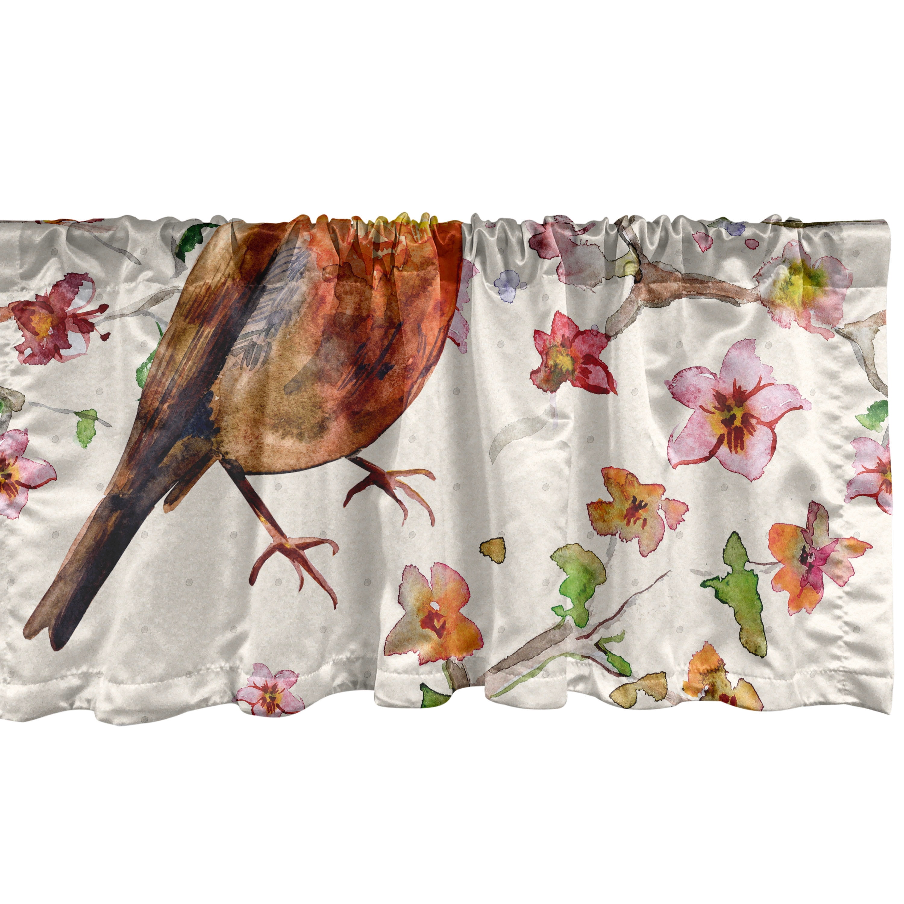 Birds and Nature Window Valance, Watercolor Japanese Vibe Sparrow and ...