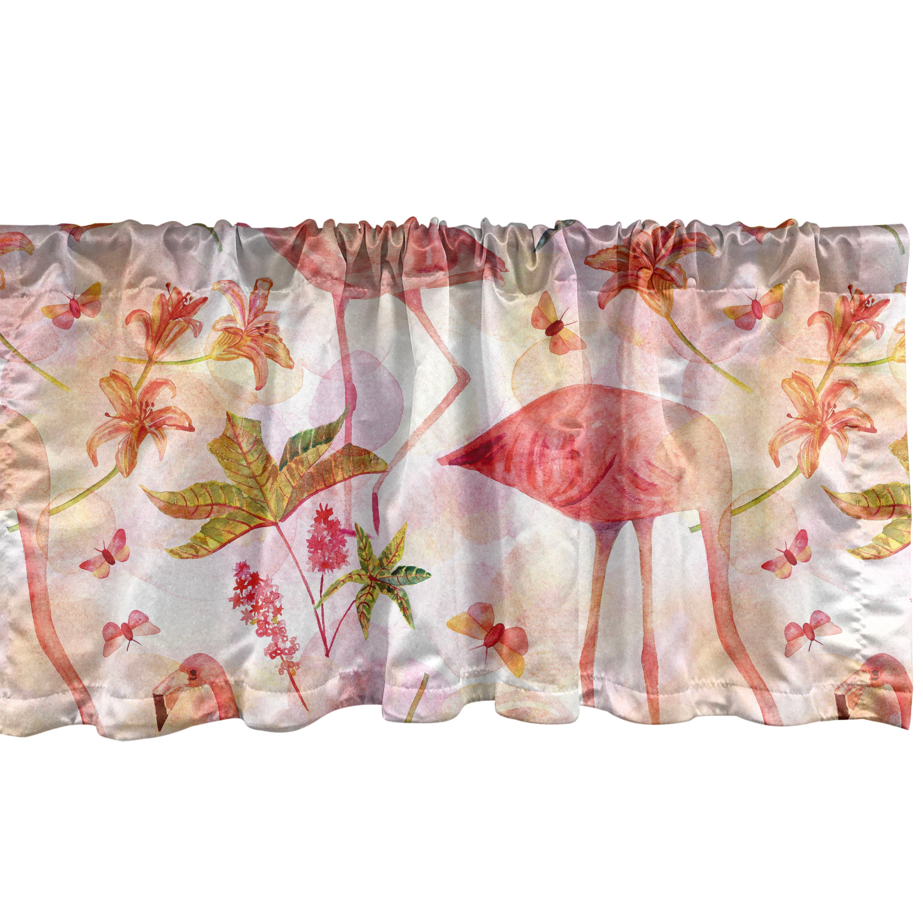 Birds and Nature Window Valance, Watercolor Pattern of Flamingo and ...
