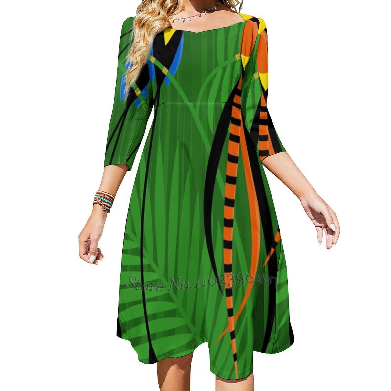 Birds Of Paradise Square Neck Dress Cute Loose Print Dresses Elegant ...