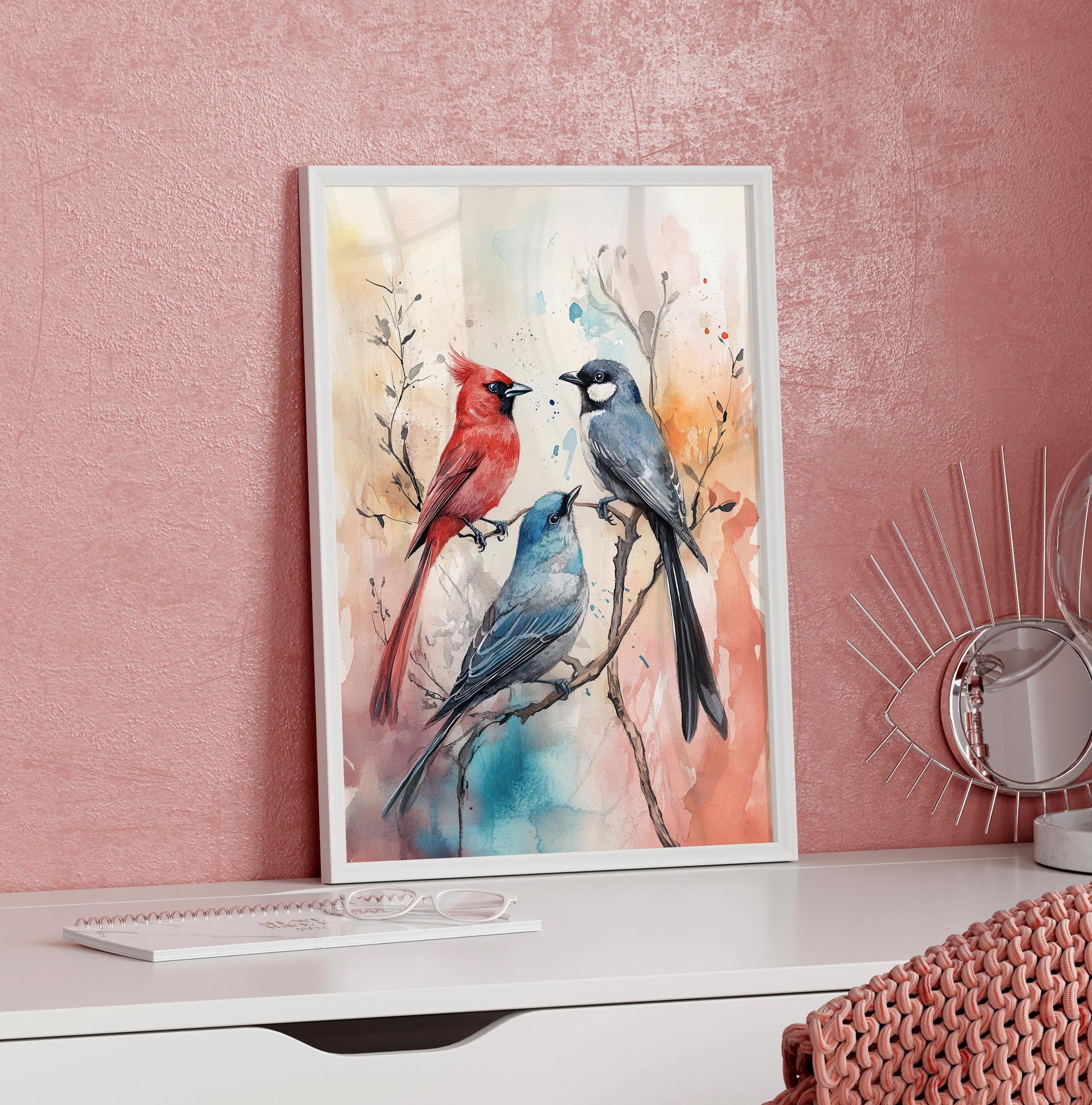 Birds On Branches Art Print Poster Whimsical Bird Nature Art Print ...