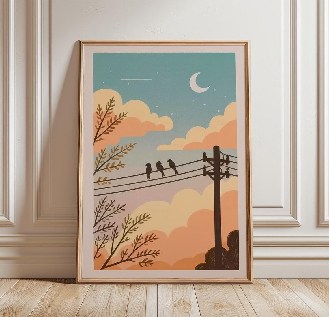 Birds On Wire Minimal Sunset Soft Nature, Stretched Canvas - Walmart.com