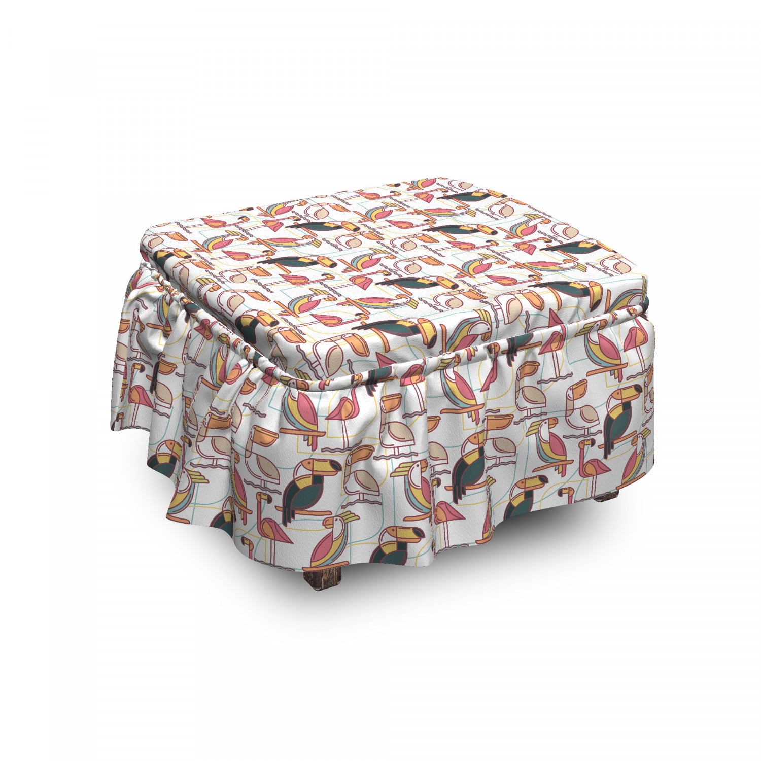 Birds Ottoman Cover, Minimalist Exotic Parrots, 2 Piece Slipcover Set ...