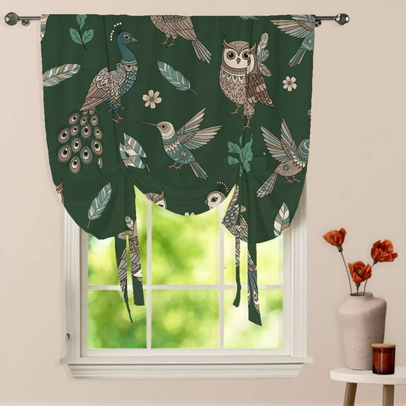Birds, Owls, Floral Window Curtain for Living Room Roman Curtain ...