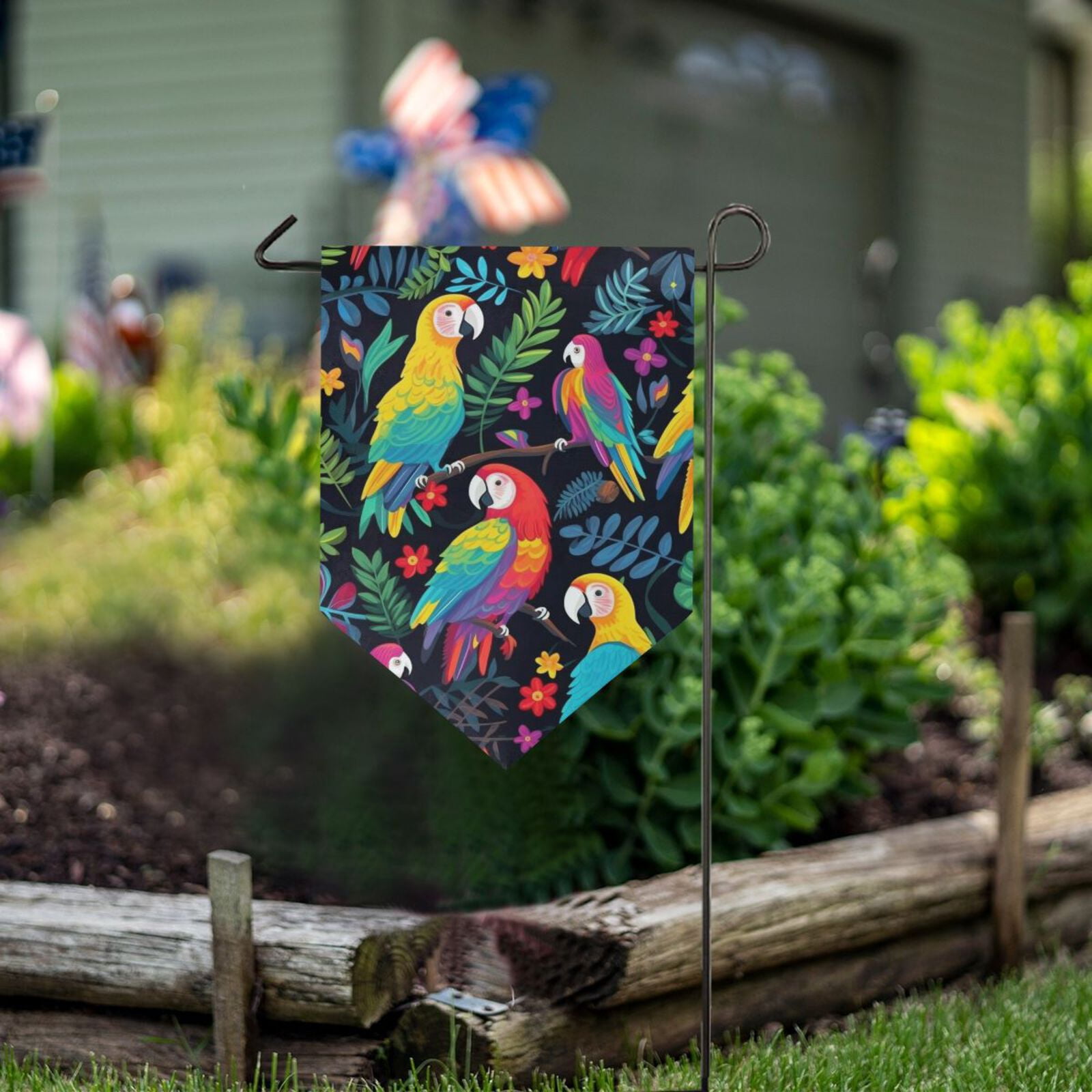 Birds Parrots Leaves Flowers Garden Flag 18" x 12.5" Double Sided Yard ...