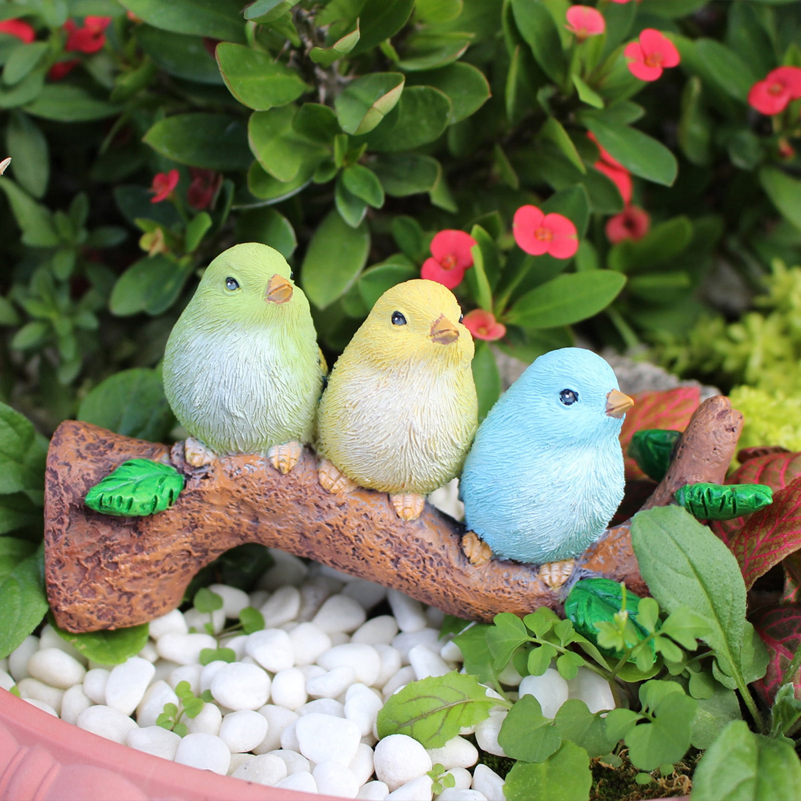 Birds Perched on Branches Flower Pot Hugger Figurines, Mini Resin Birds ...