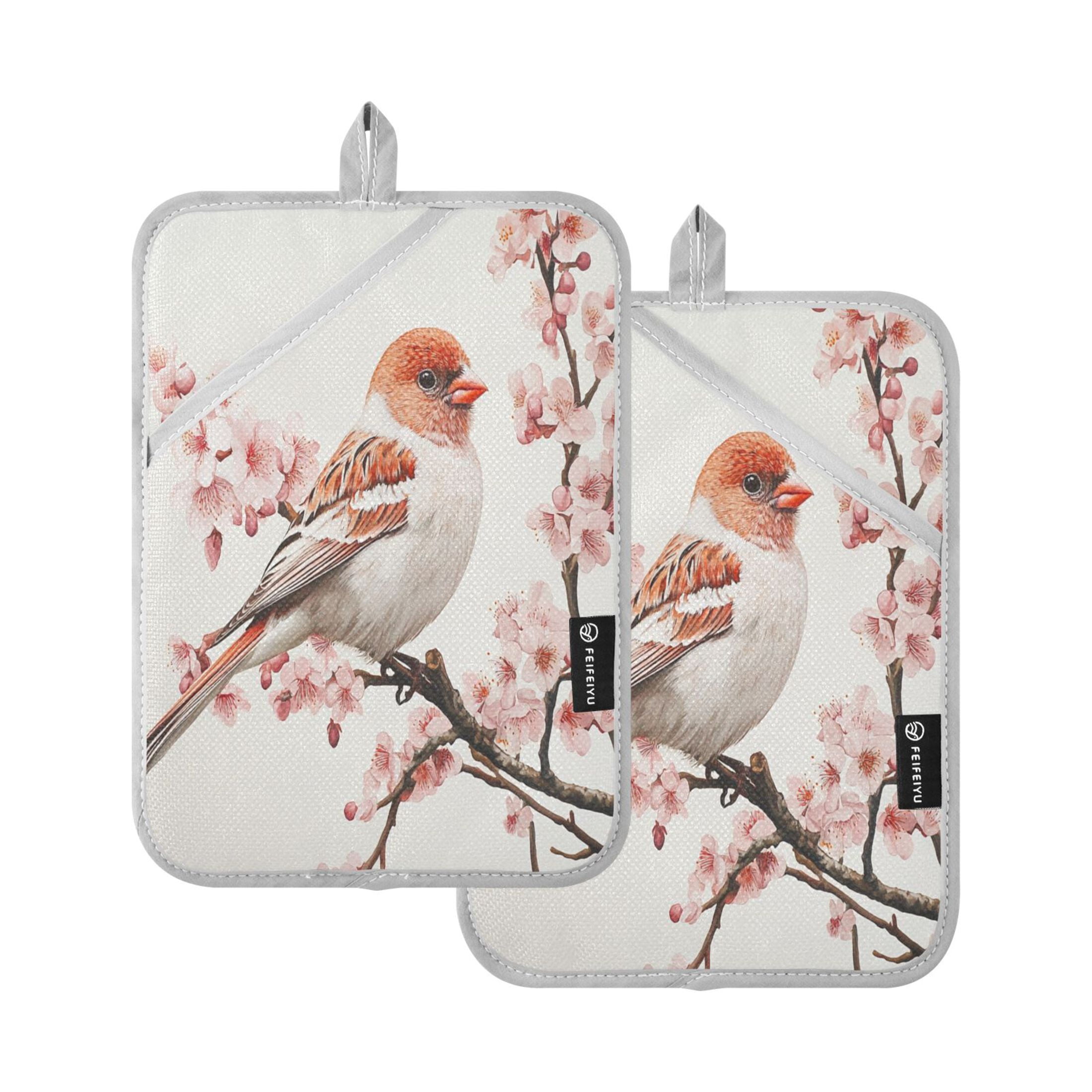 Birds Perched on Branches Square Insulation Pads 2 Piece Heat Resistant ...