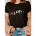 Birds Print Crew Neck T-shirt Short Sleeve Casual Top For Summer ...