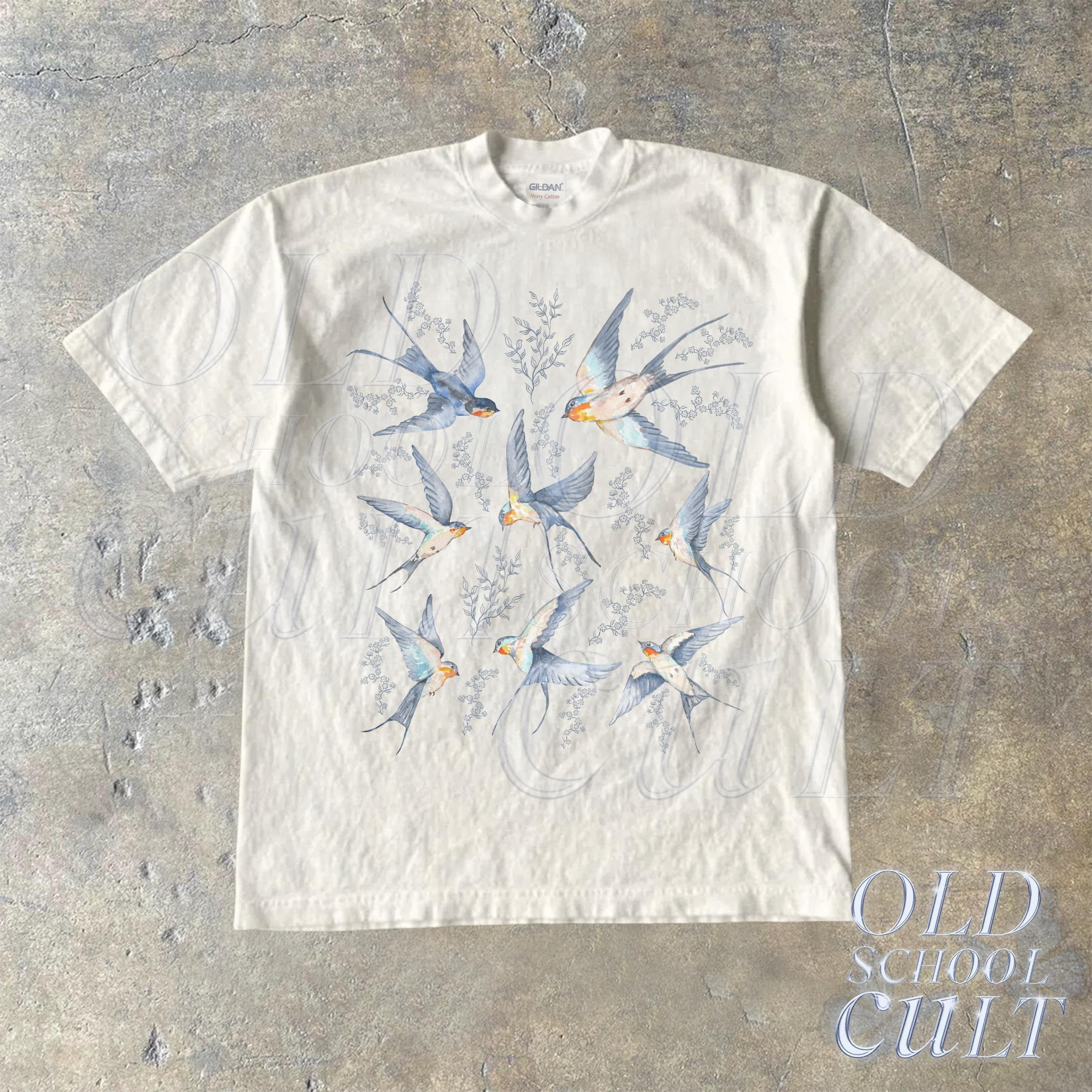 Birds Retro 90s Tattoo Tshirt, Bird Lovers Cute Shirt, Bird Nature ...