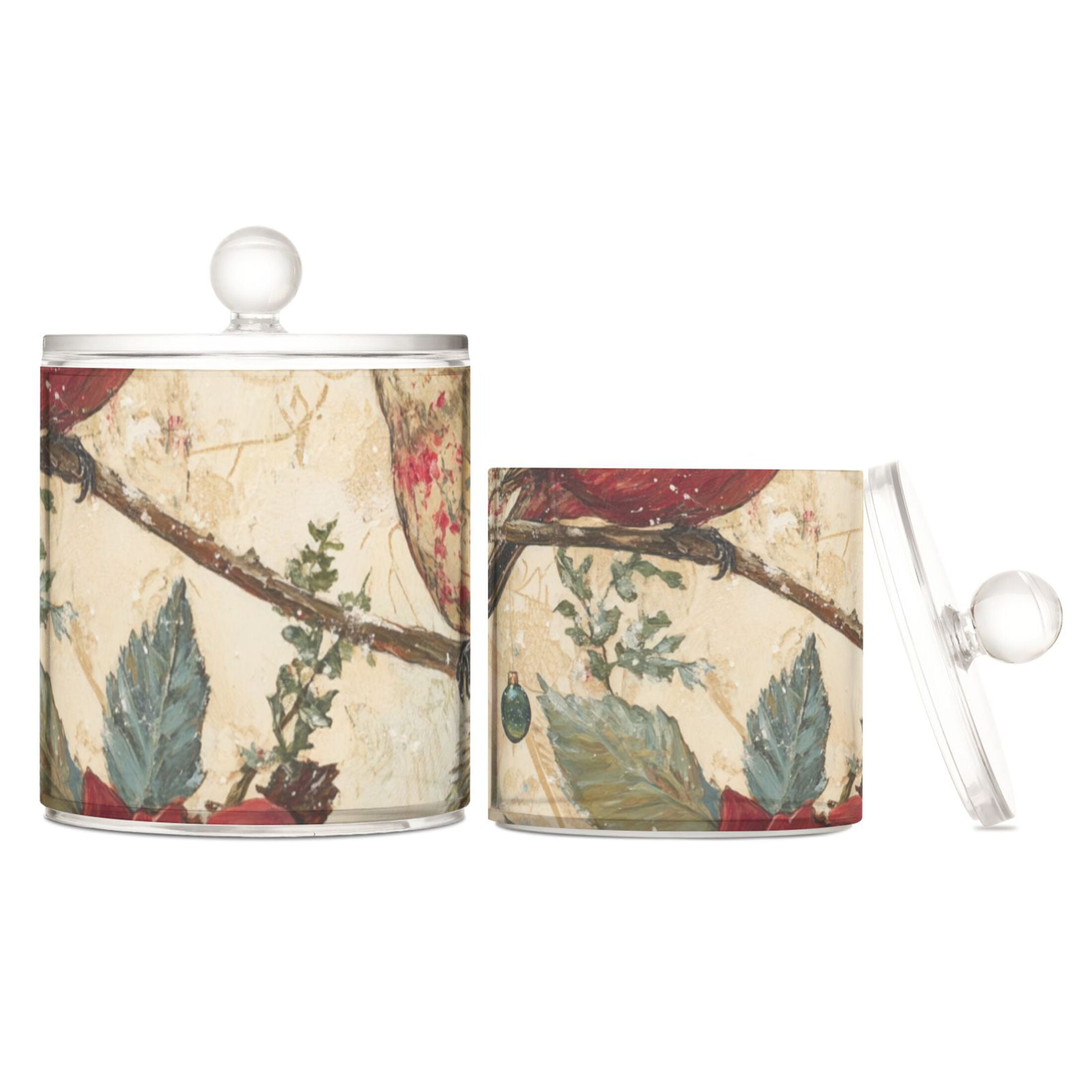 Birds Roses Christmas Tree Leaves Translucent Plastic Cans Storage ...