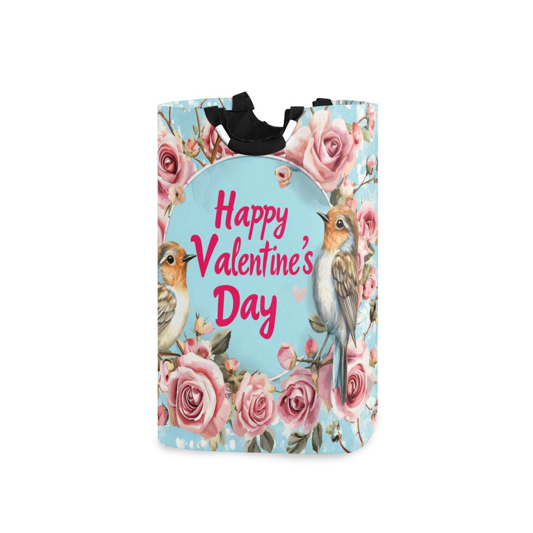 Birds Roses Happy Valentine's Day Laundry Basket with Handles Foldable ...