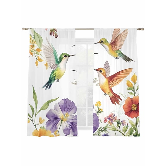 Birds Sheer Curtains 2 Panels Set Purple Red Flower Sheer Window ...