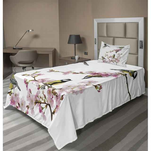 Birds Sheet Set, Group of Hummingbirds on Flowering Branch Best Friends ...