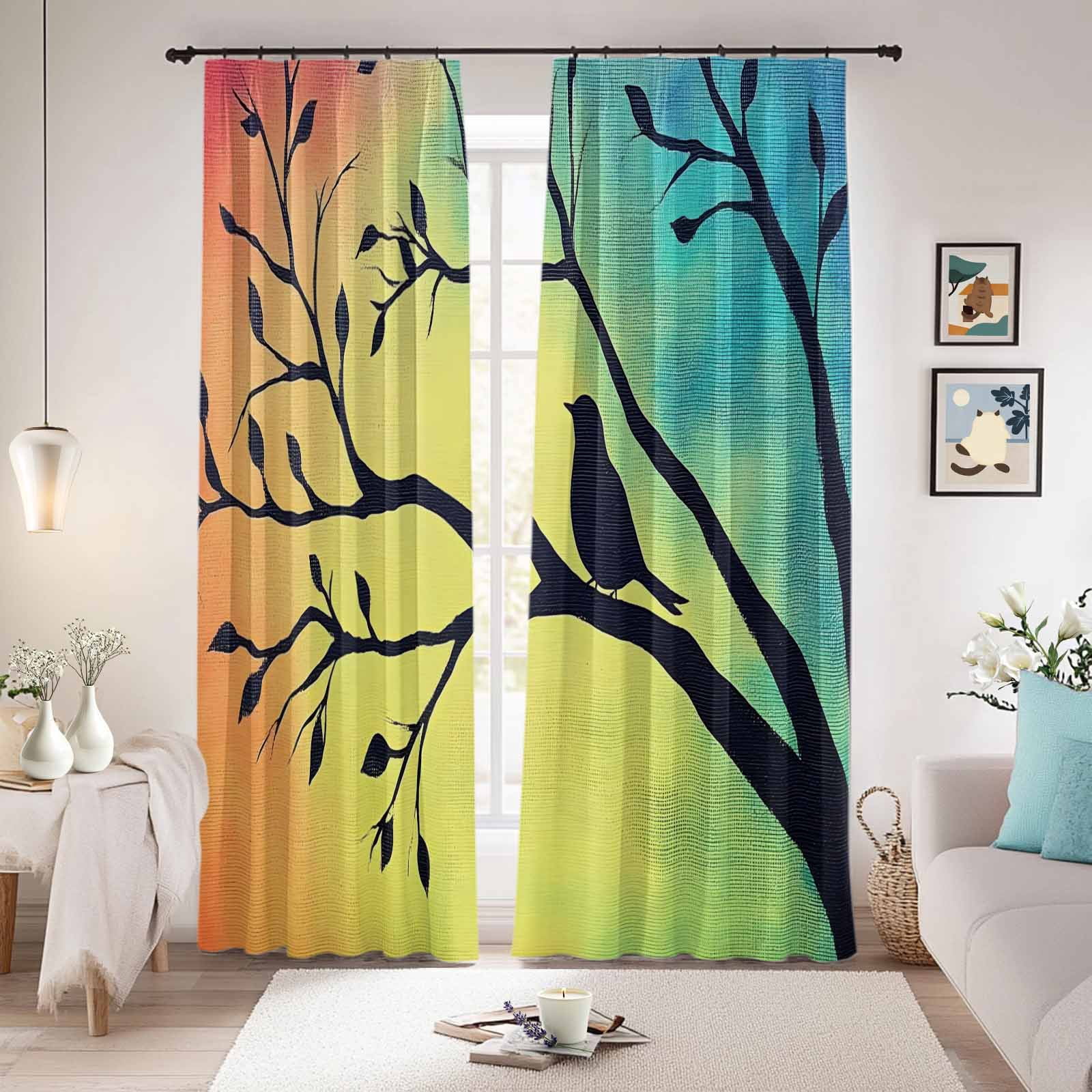 Birds Silhouette Branch Blackout Curtains for Bedroom/Living Room ...